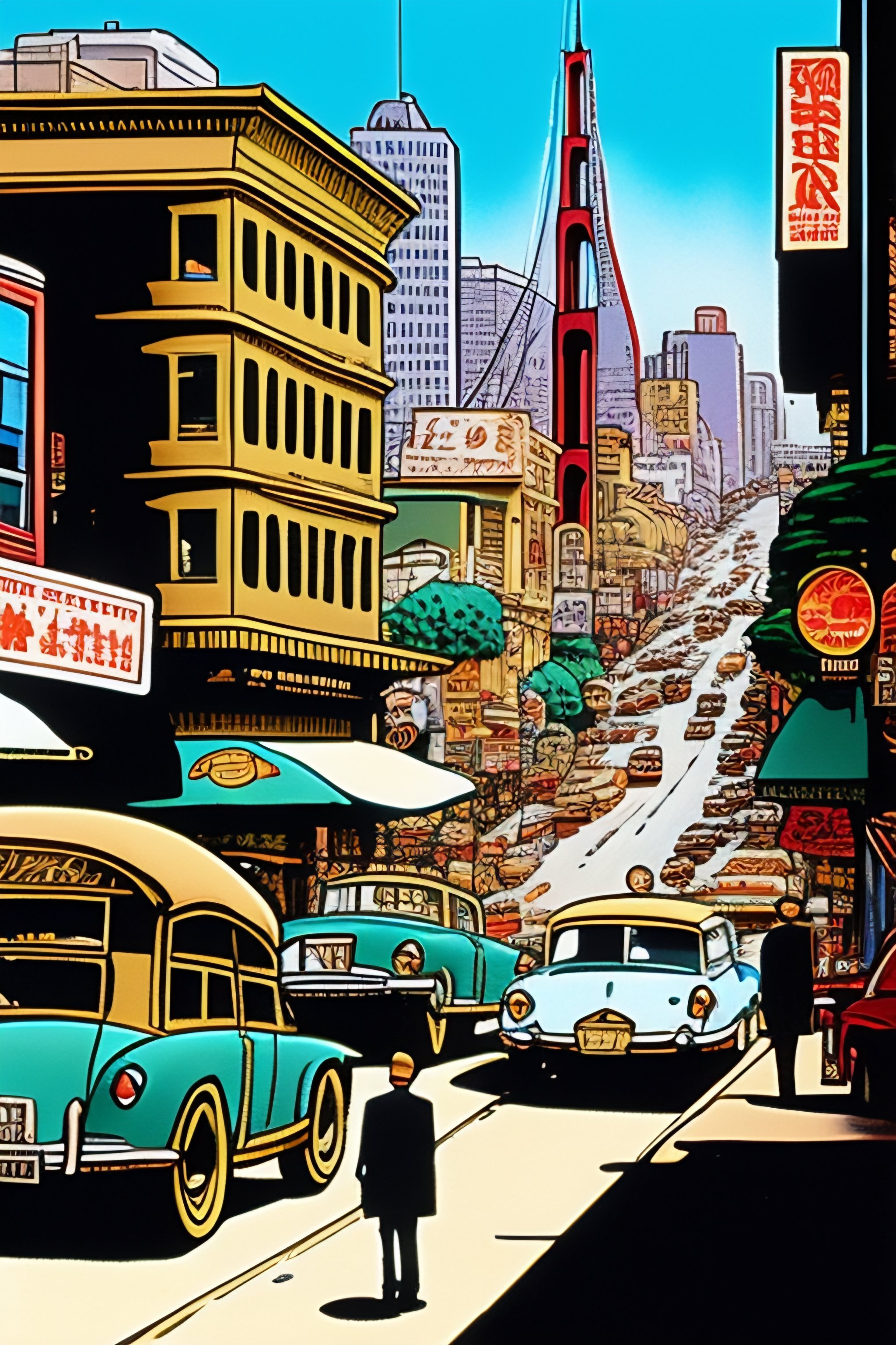 Lexica - Chaotic stunning san francisco, illustrated by hergé, style of tin tin comics, pen and ...