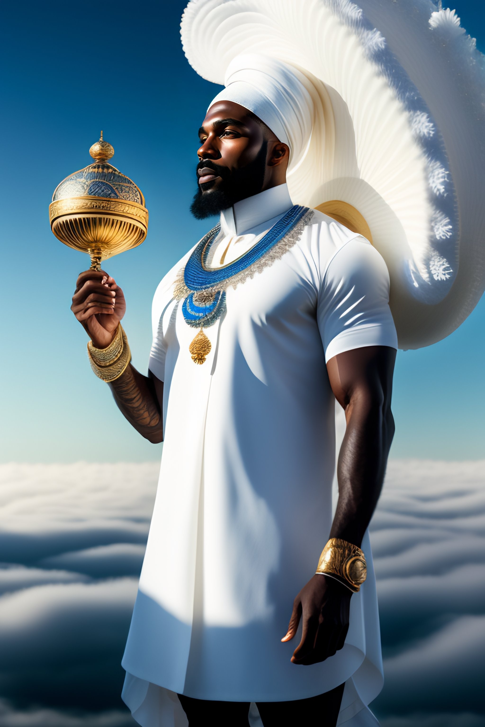 Lexica - Beautiful black man with white beard wearing white turban on ...