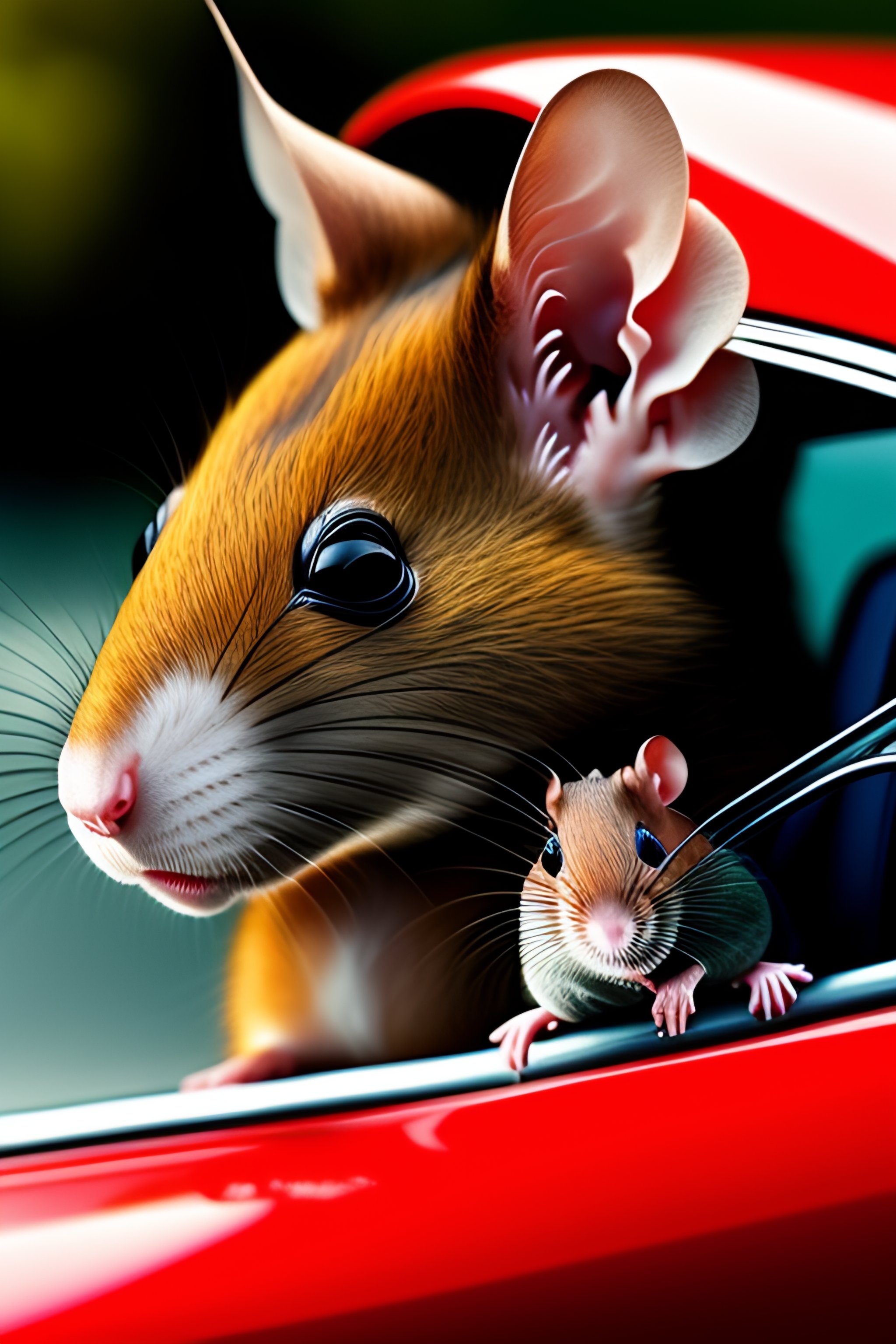 Lexica - A rat drives a red Mercedes, next to him sits a rat lady with ...