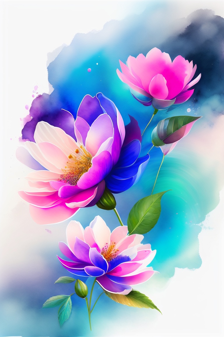 Lexica - Watercolor flowers with blue, purple and pink colors