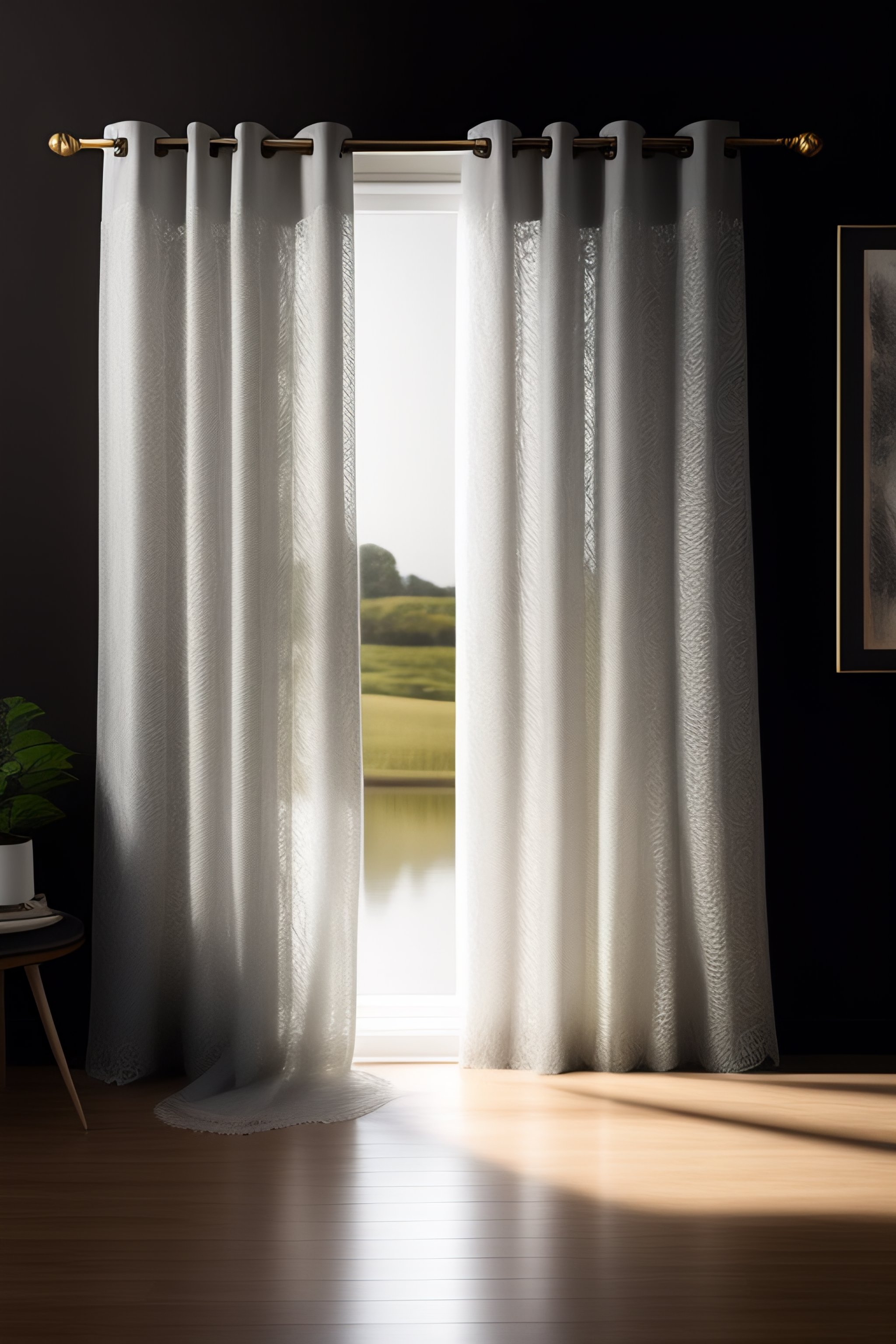 Lexica - Landscape photograph of linen white curtains swaying in the ...