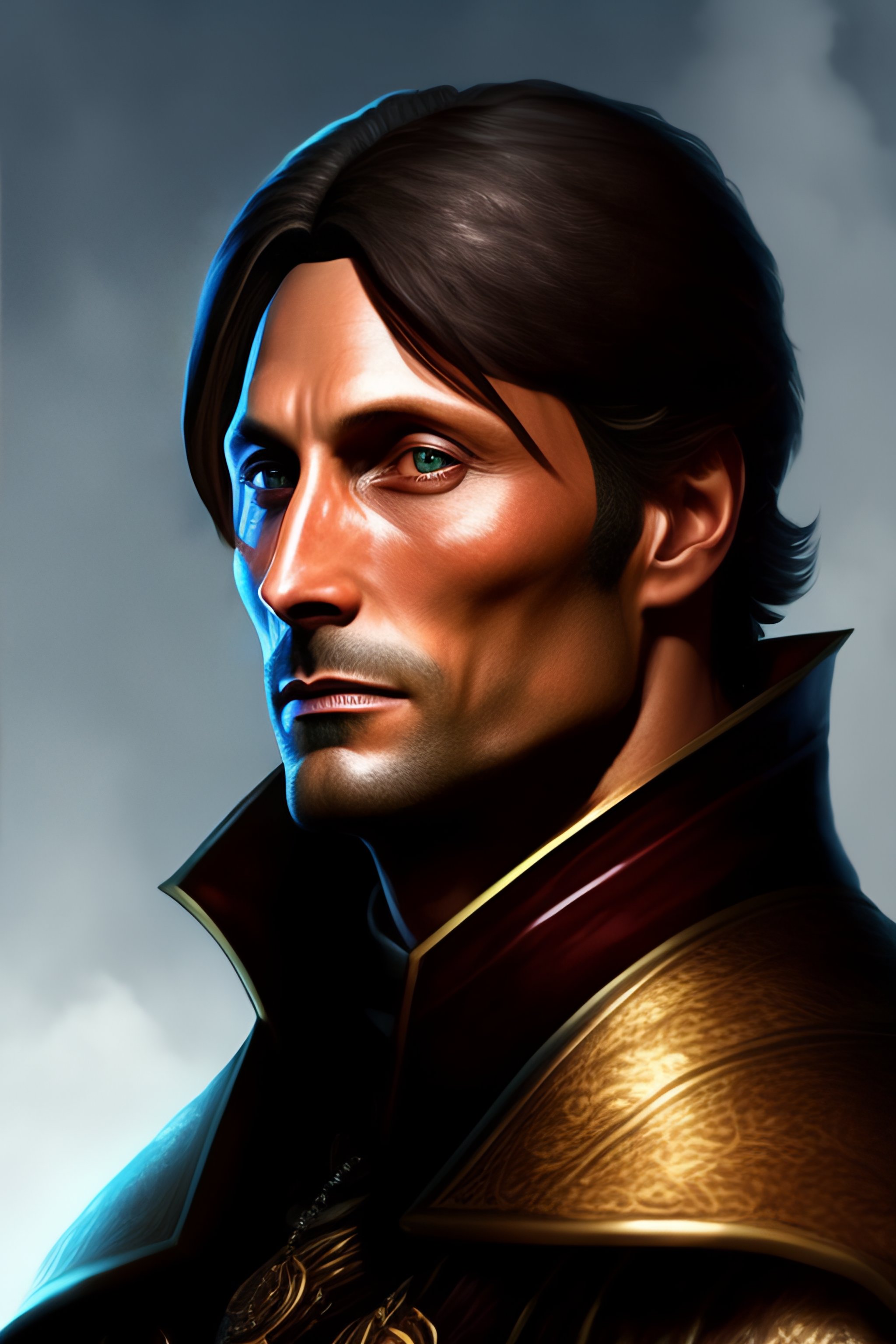Lexica - Mads Mikkelsen as a Human Fighter in the style of a Baldurs ...