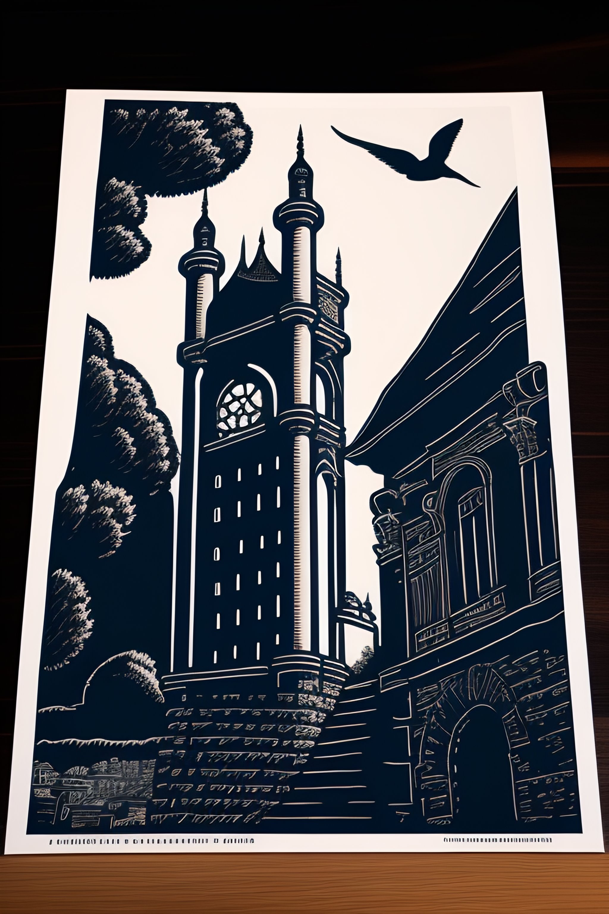 Lexica - An ultra detailed linocut art of a lonely and impossibly tall ...