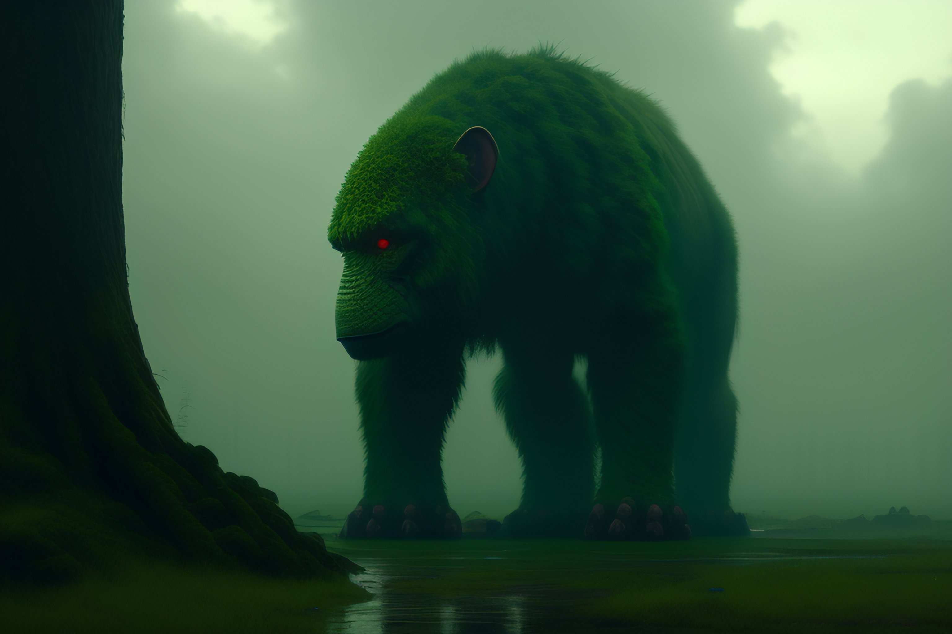 Lexica - A portrait of an exhausted bipedal green monster, dark fantasy ...