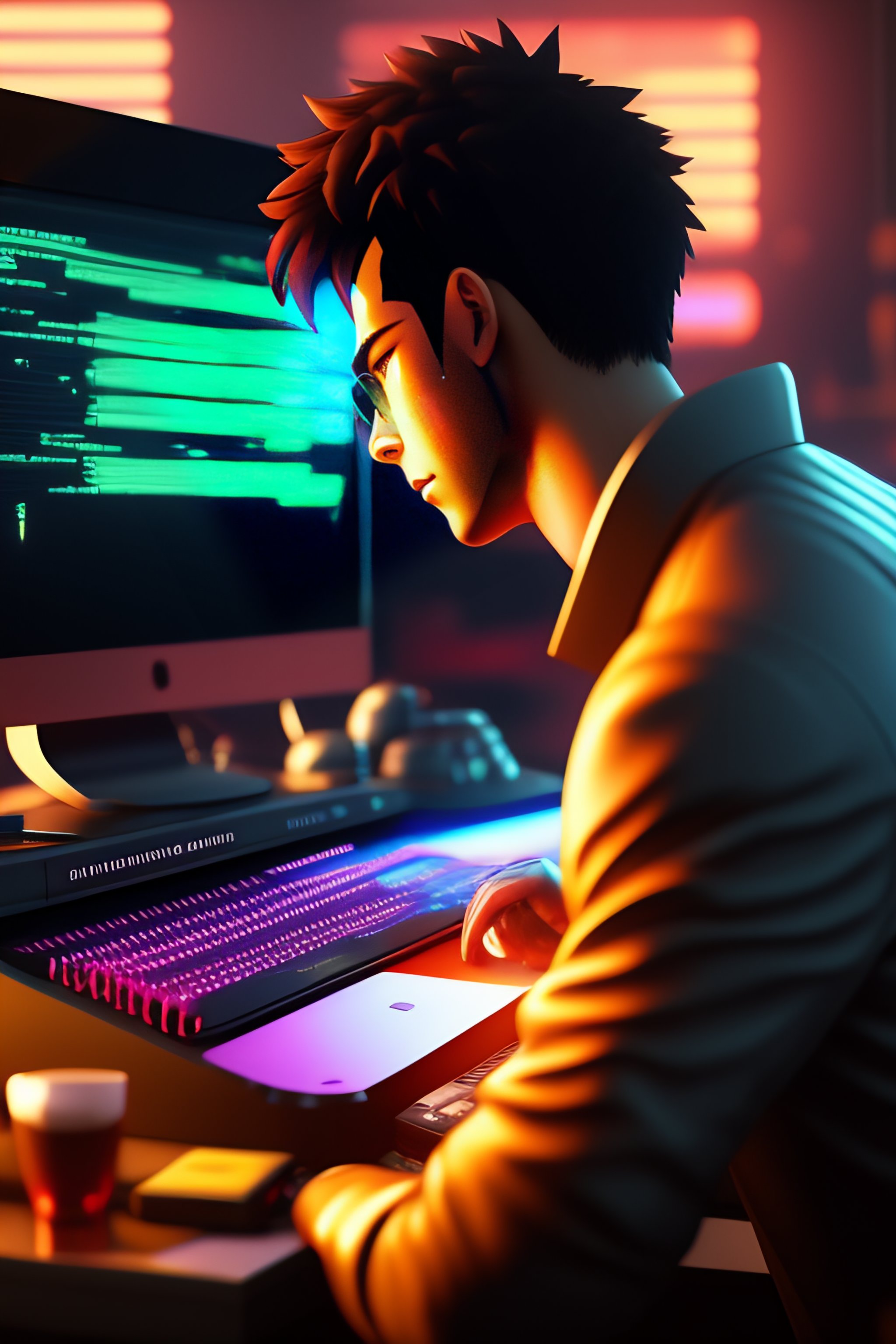 Lexica - A guy in front of an old-school styled cyberpunk steam ...