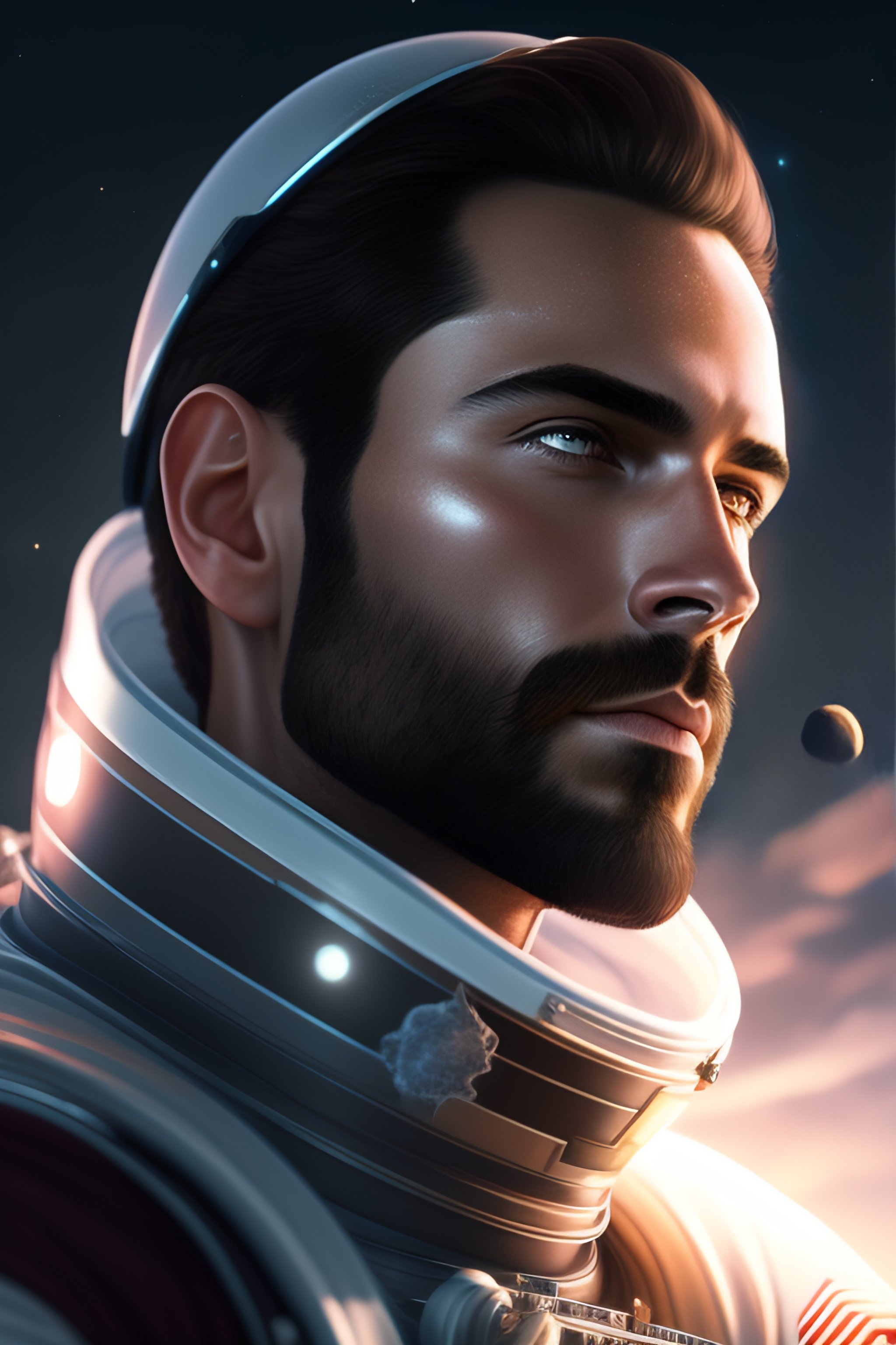 Lexica - Portrait of a male brown hair astronaut with gray eyes and ...