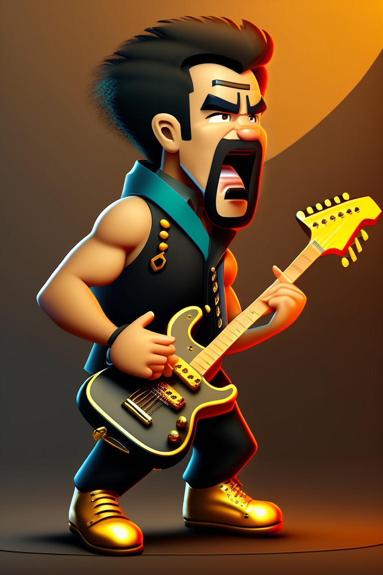 Lexica - Rock singer, angry, cartoon, 2d, holding a guitar, crying ...