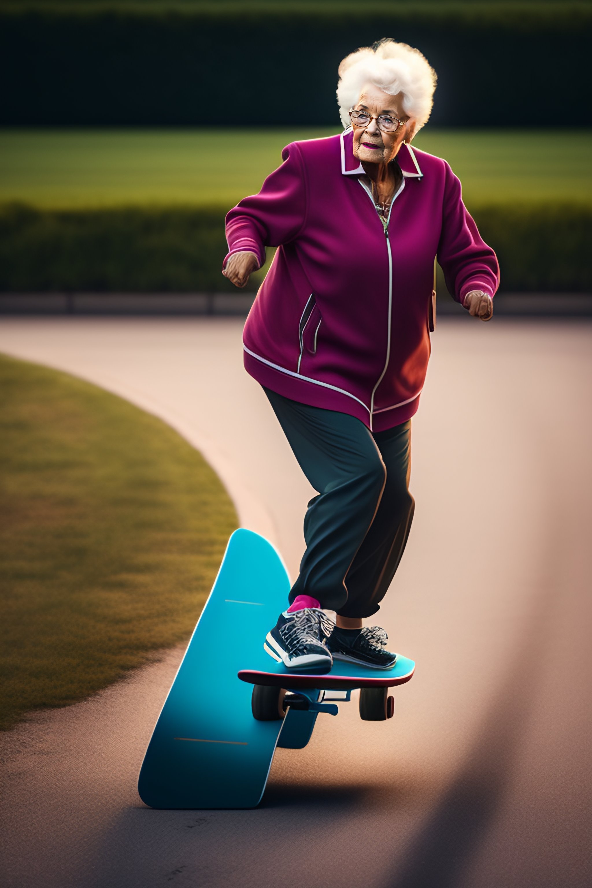 Lexica - Old grandma doing kick flip