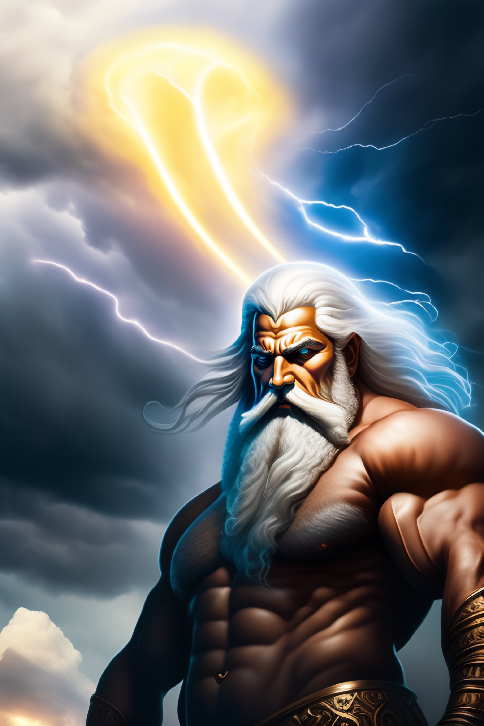 Lexica - Old god zeus, with long white hair, in the sky, with athletic ...