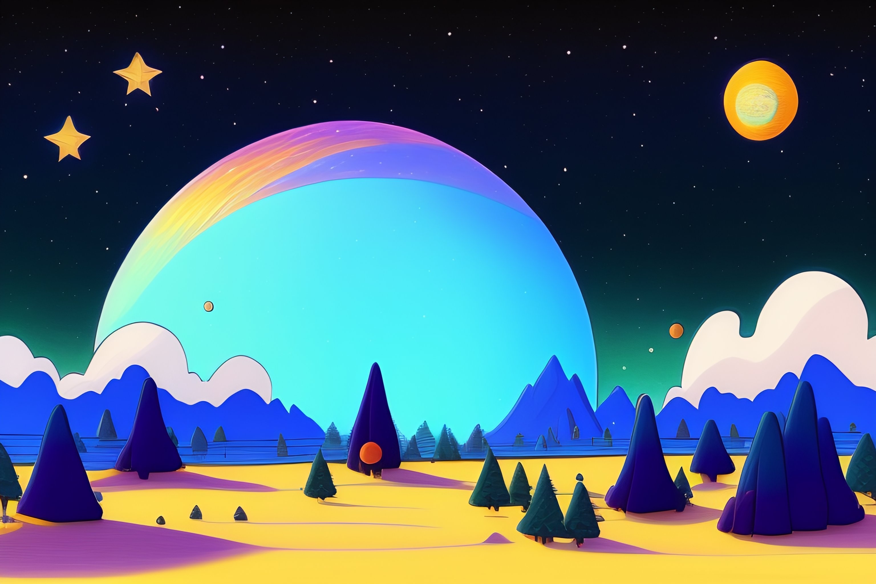 Lexica - A drawing of a dreamlike landscape with strange trees and ...