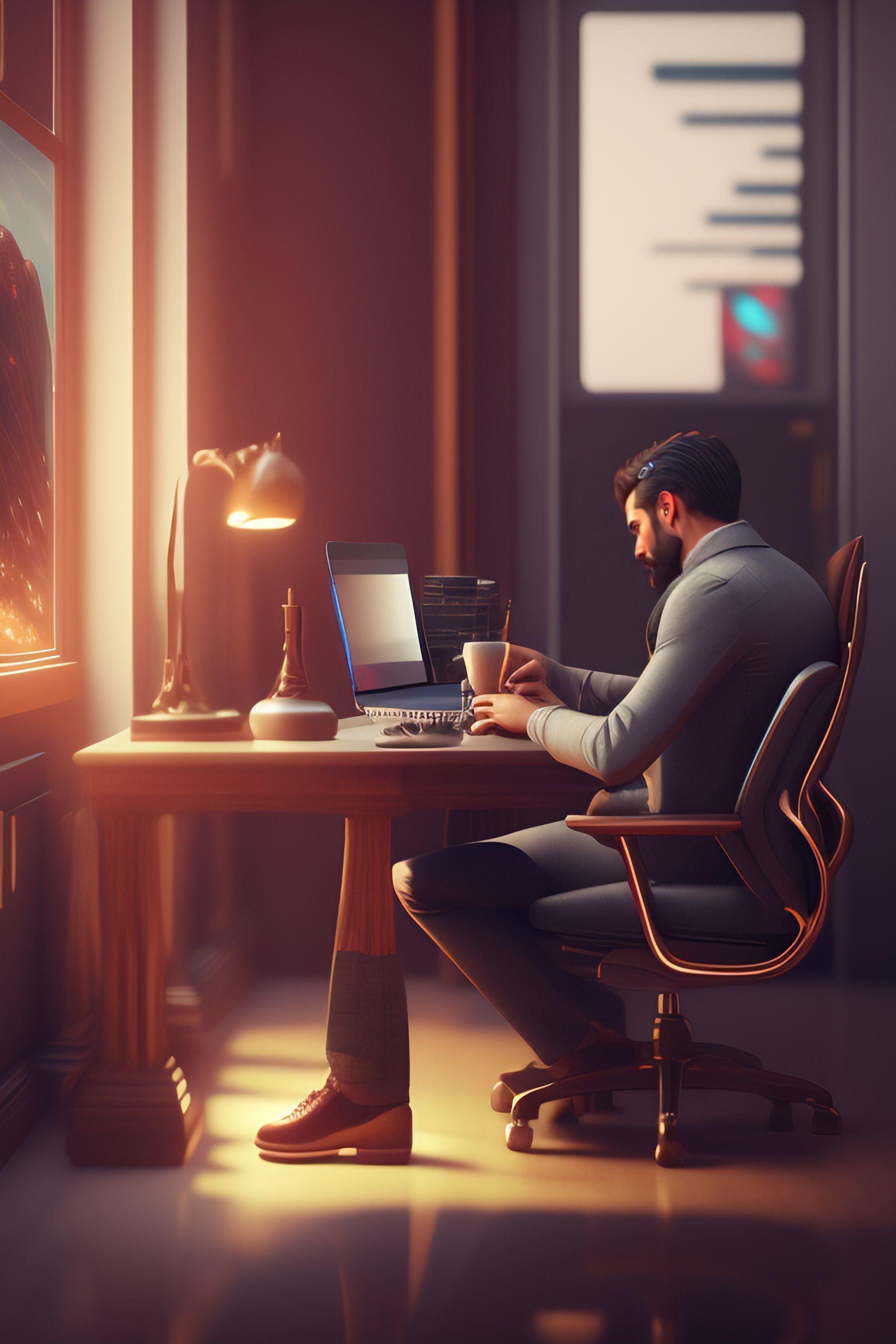 Lexica - Realistic successful man using laptop in gaming room, artstation trends, future concept ...