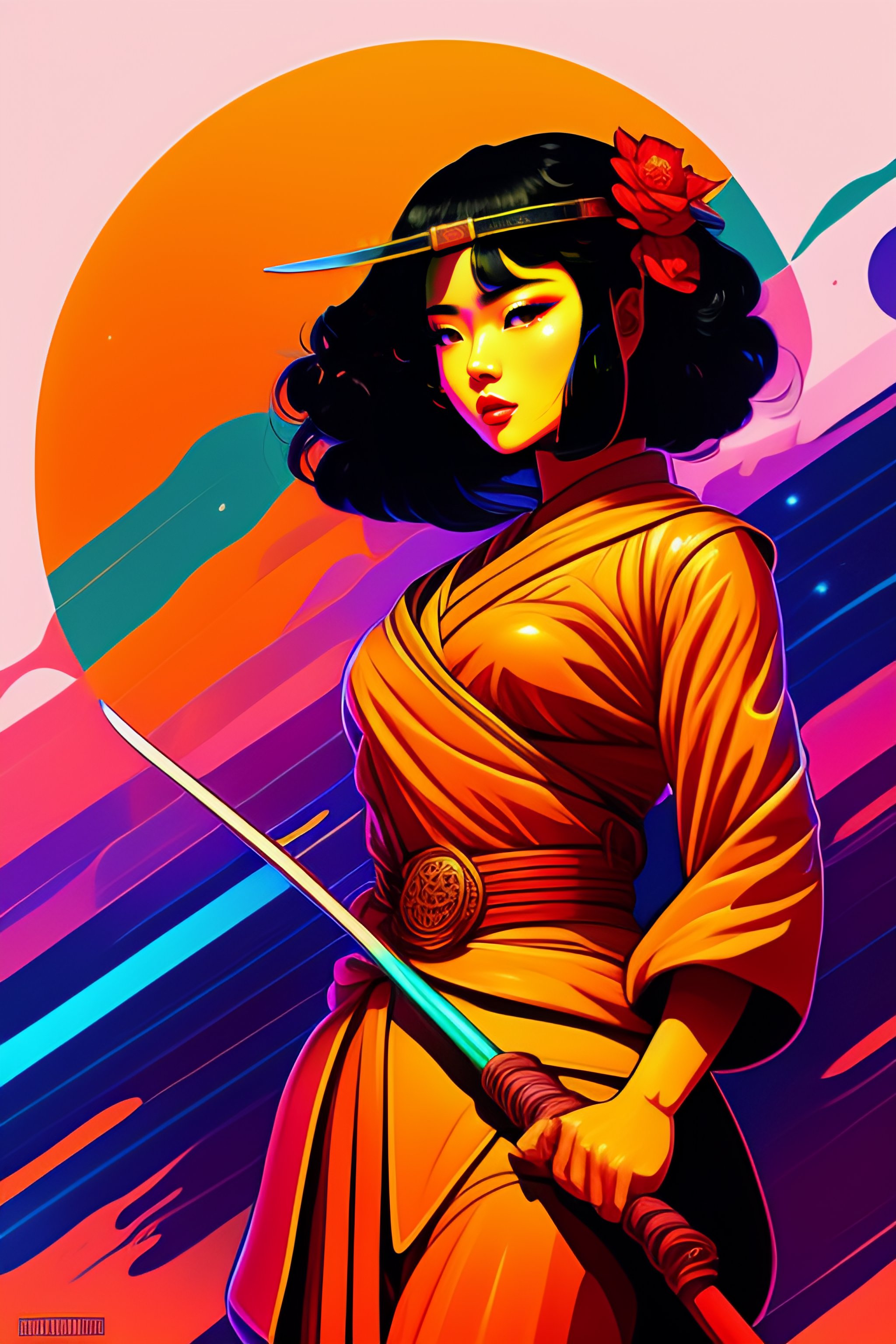 Lexica - Geisha holding a katana with a psychedelic backgroun, style of ...
