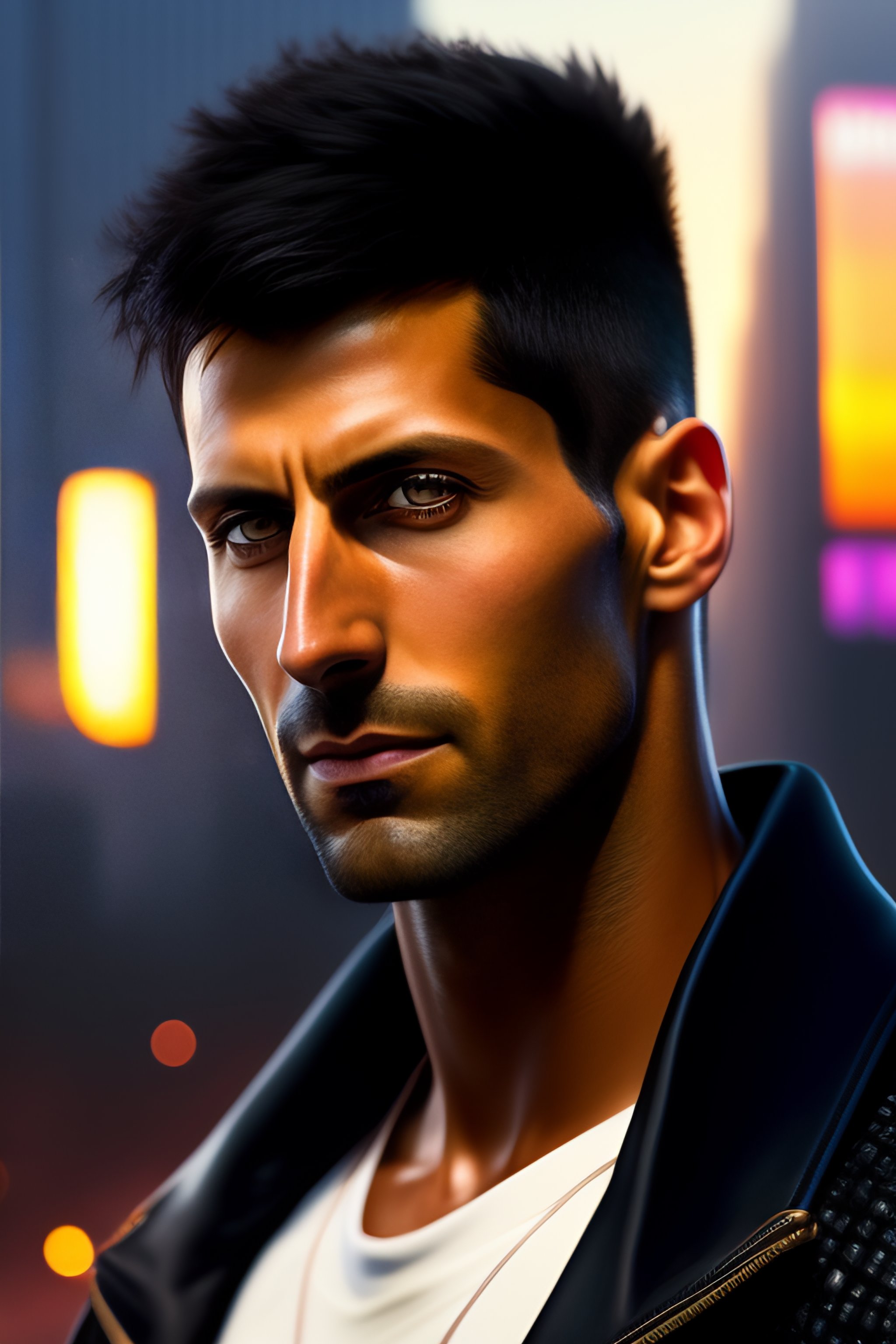 Lexica - Closeup portrait of a novak djokovic, mirror eye implants ...