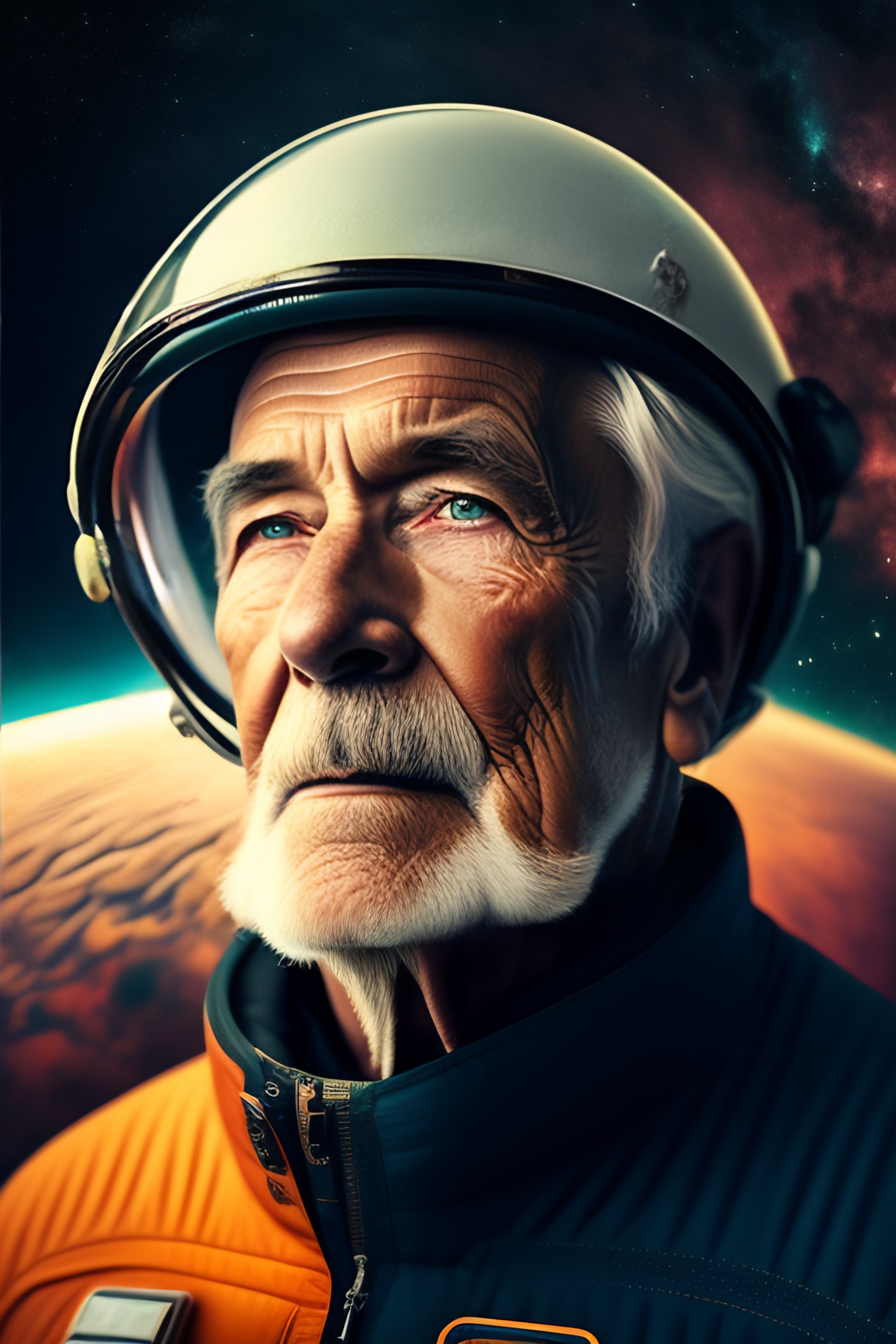 Lexica - Portrait of an old men in space