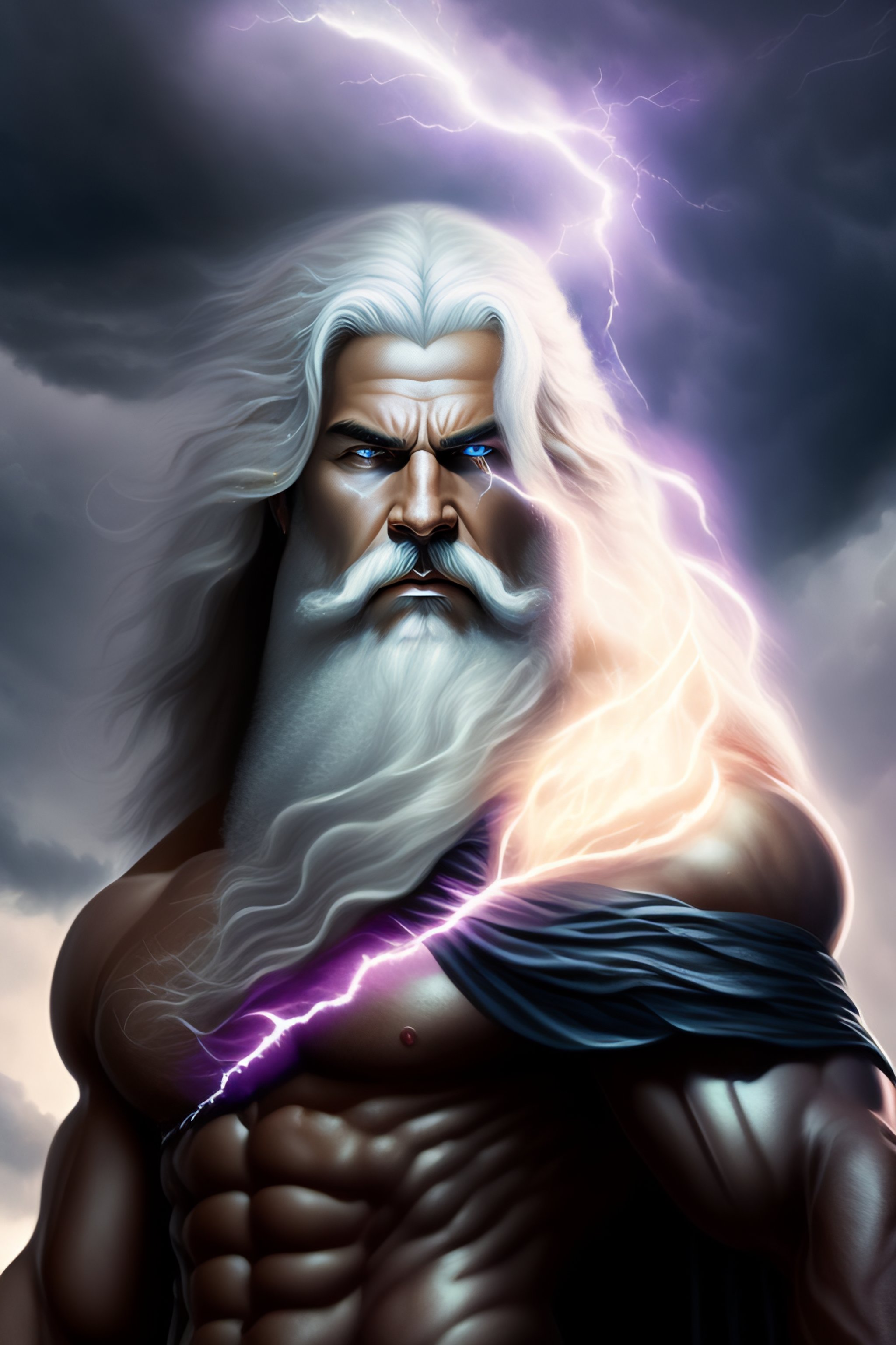 Lexica - Old god zeus, with long white hair, in the sky, with athletic ...