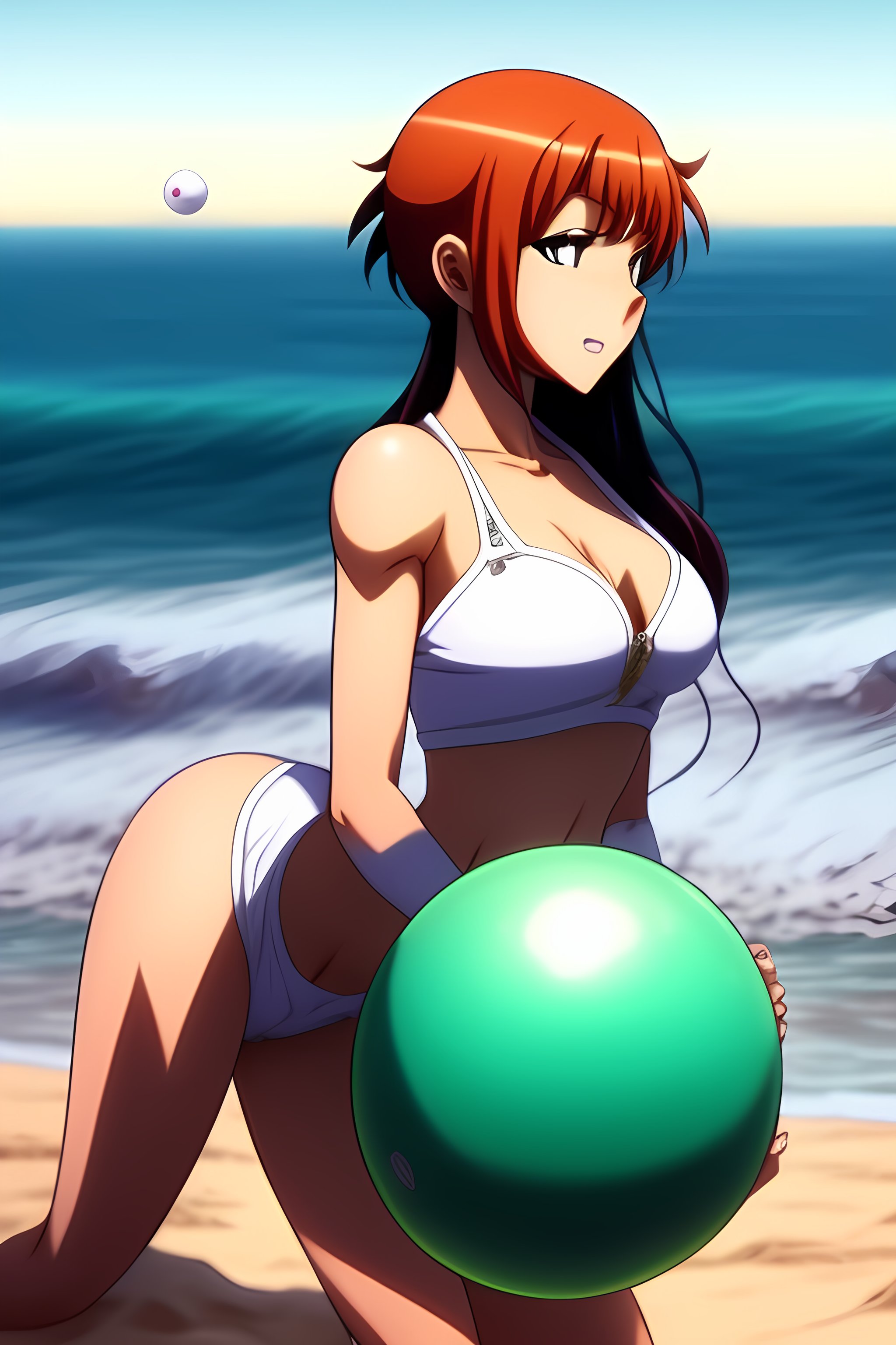 Lexica - Orihime bleach dropping a ball at the beach