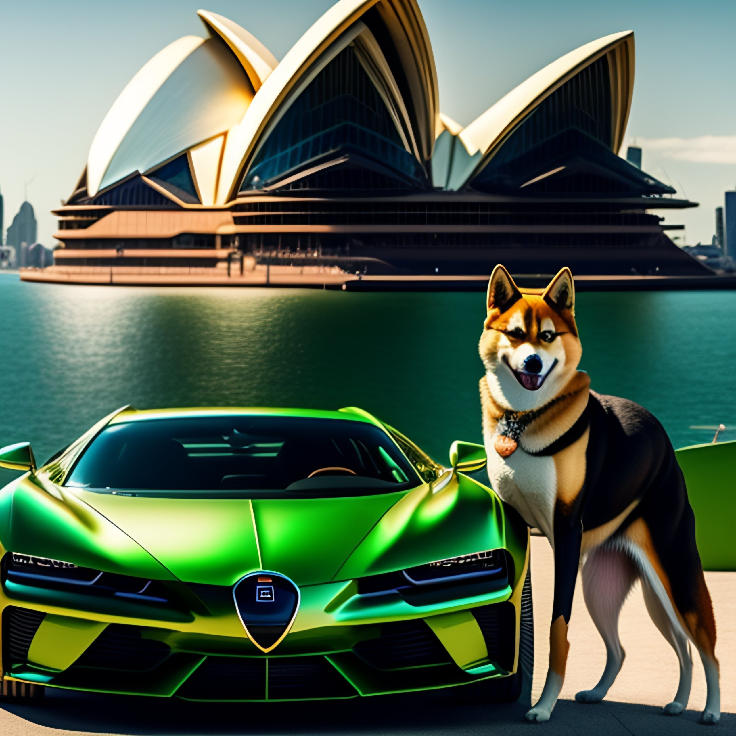 Lexica - Medium Shot of a standing shiba inu dressed in a fancy green ...