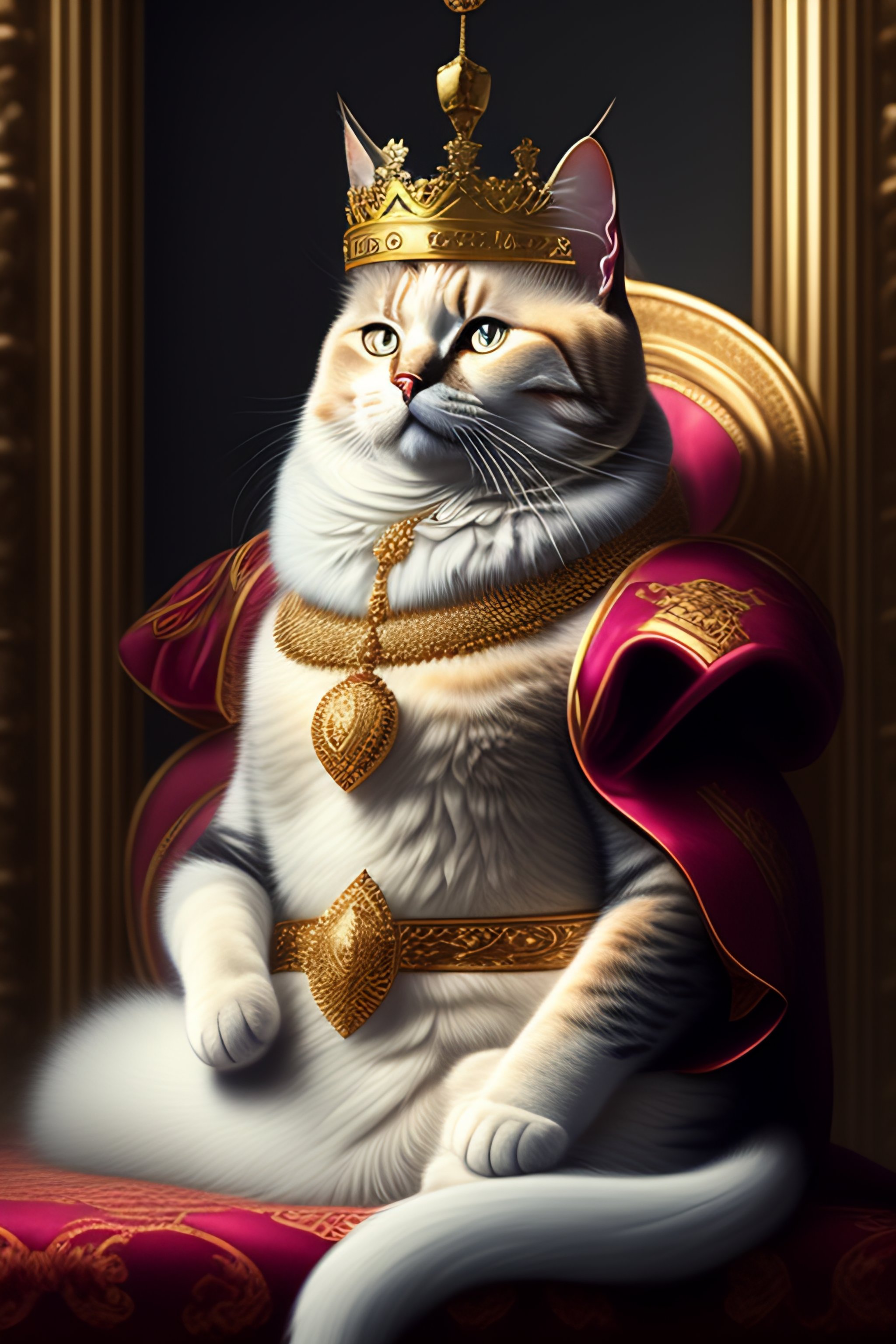 Lexica - A portrait of cat as a king sitting on a throne with a crown ...