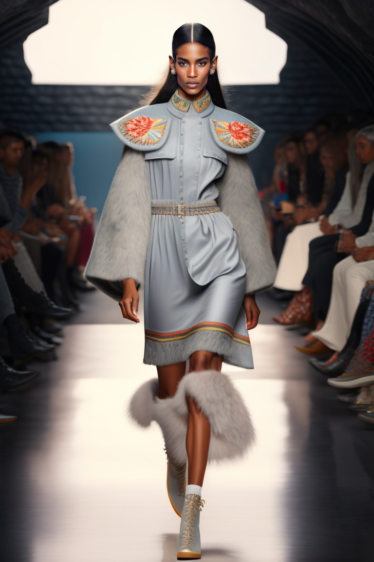 Lexica - Tall indian female model walking down a fashion runway inside ...