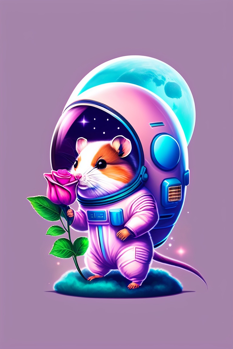 Lexica - A hamster, in an astronaut's suit, holding a pink rose, the ...
