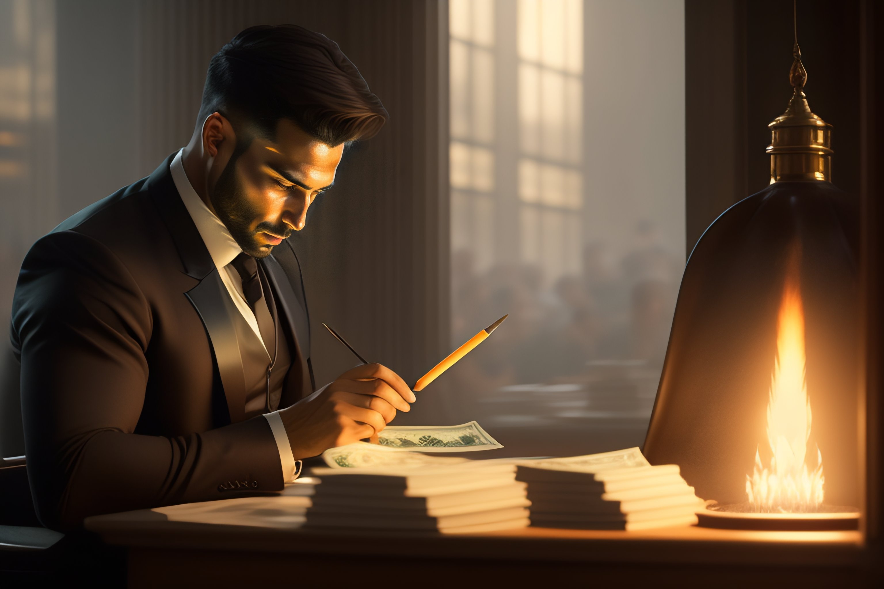 Lexica - A man working with money on bank, sad, low, bibin hans thoma ...