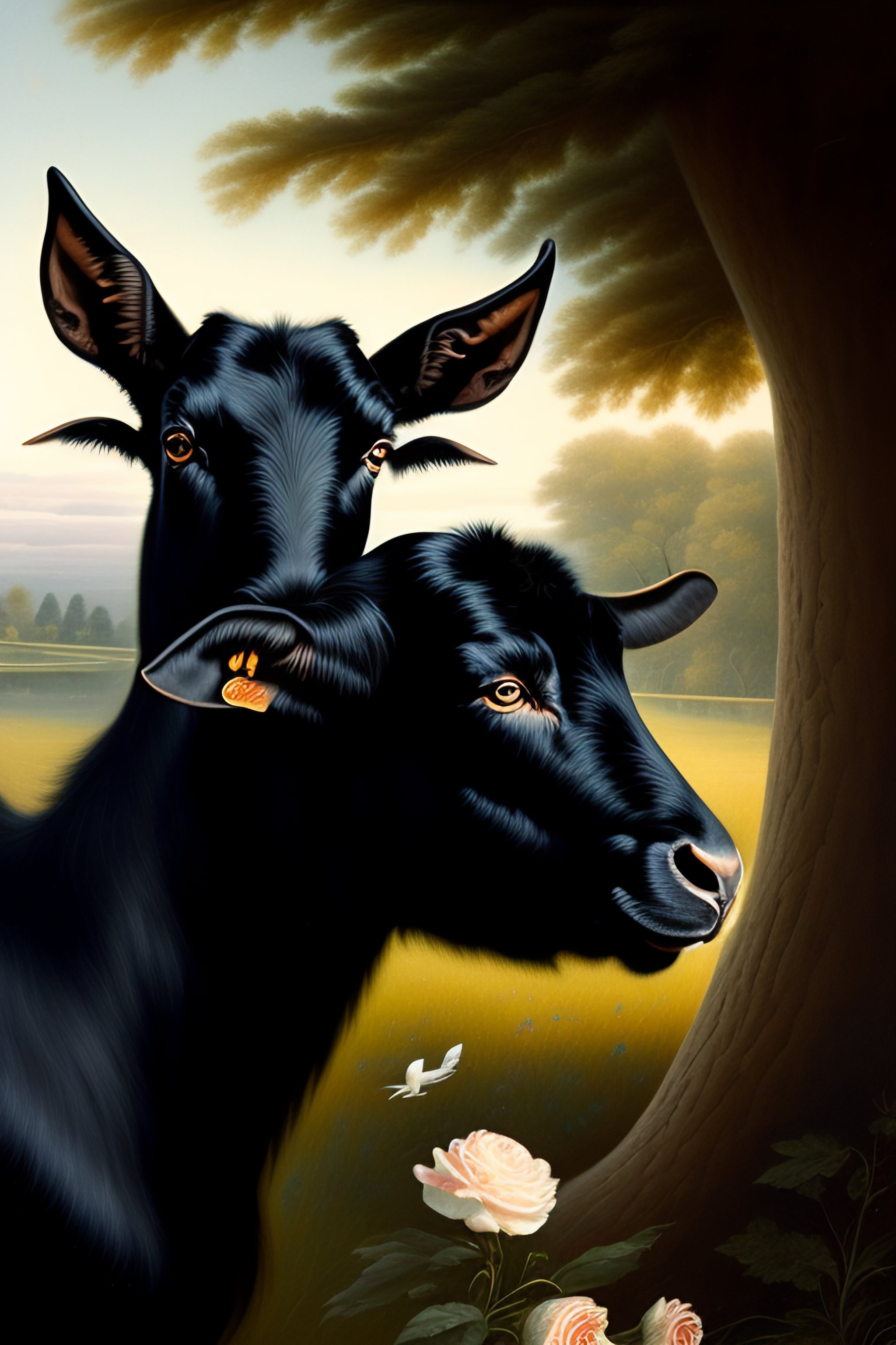 Lexica - Victorian painting of million of black goats floating