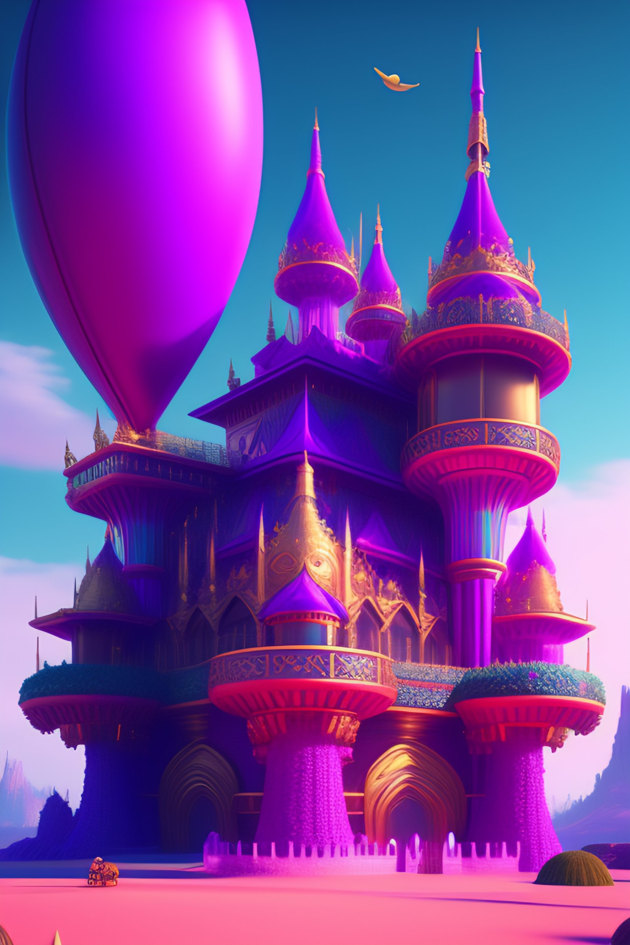 Lexica - A kingdom, a castle on a purple alien planet. Vibrant colors ...