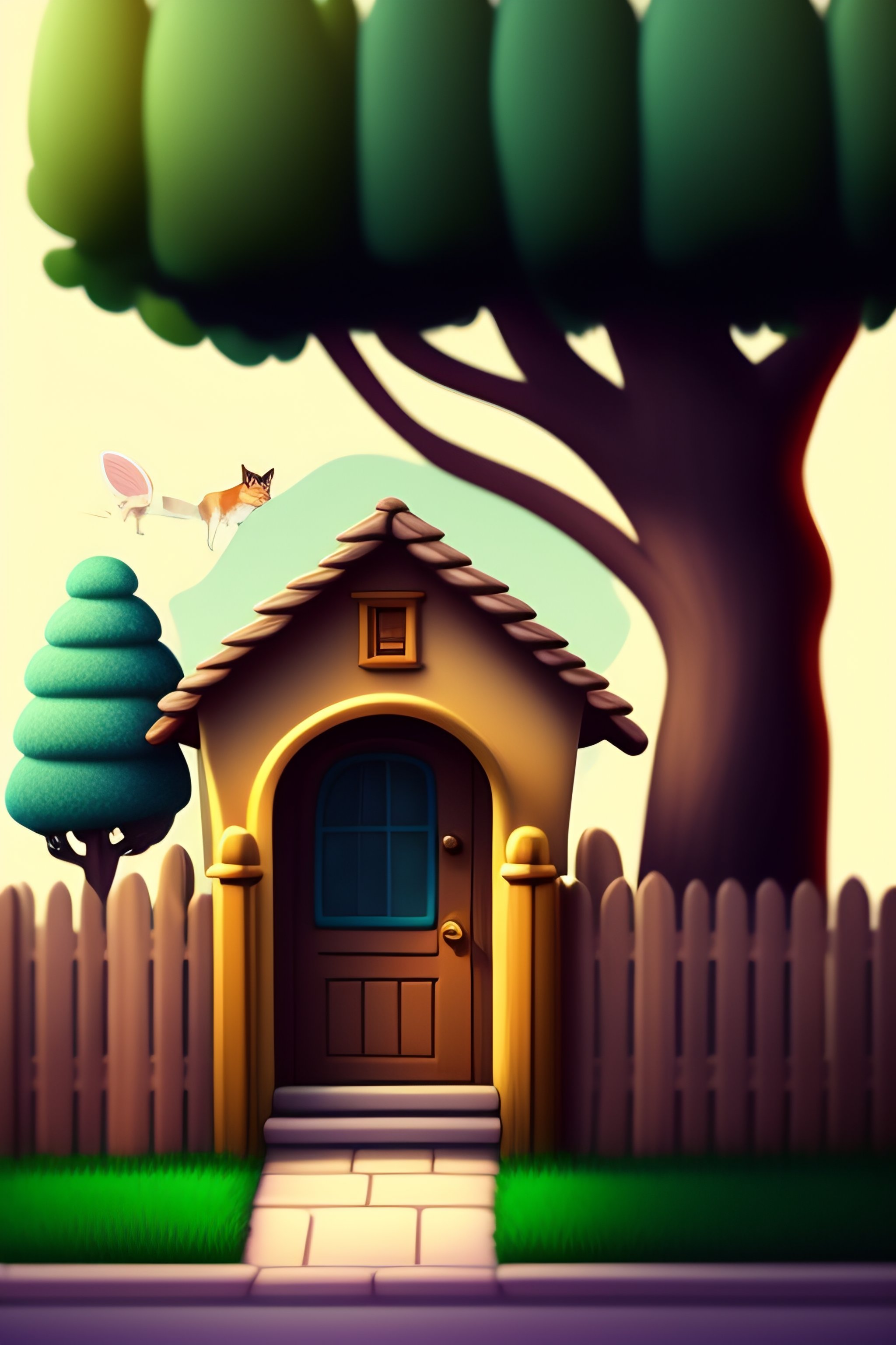 Lexica - A picture of a little house on a quiet street, with a fence ...
