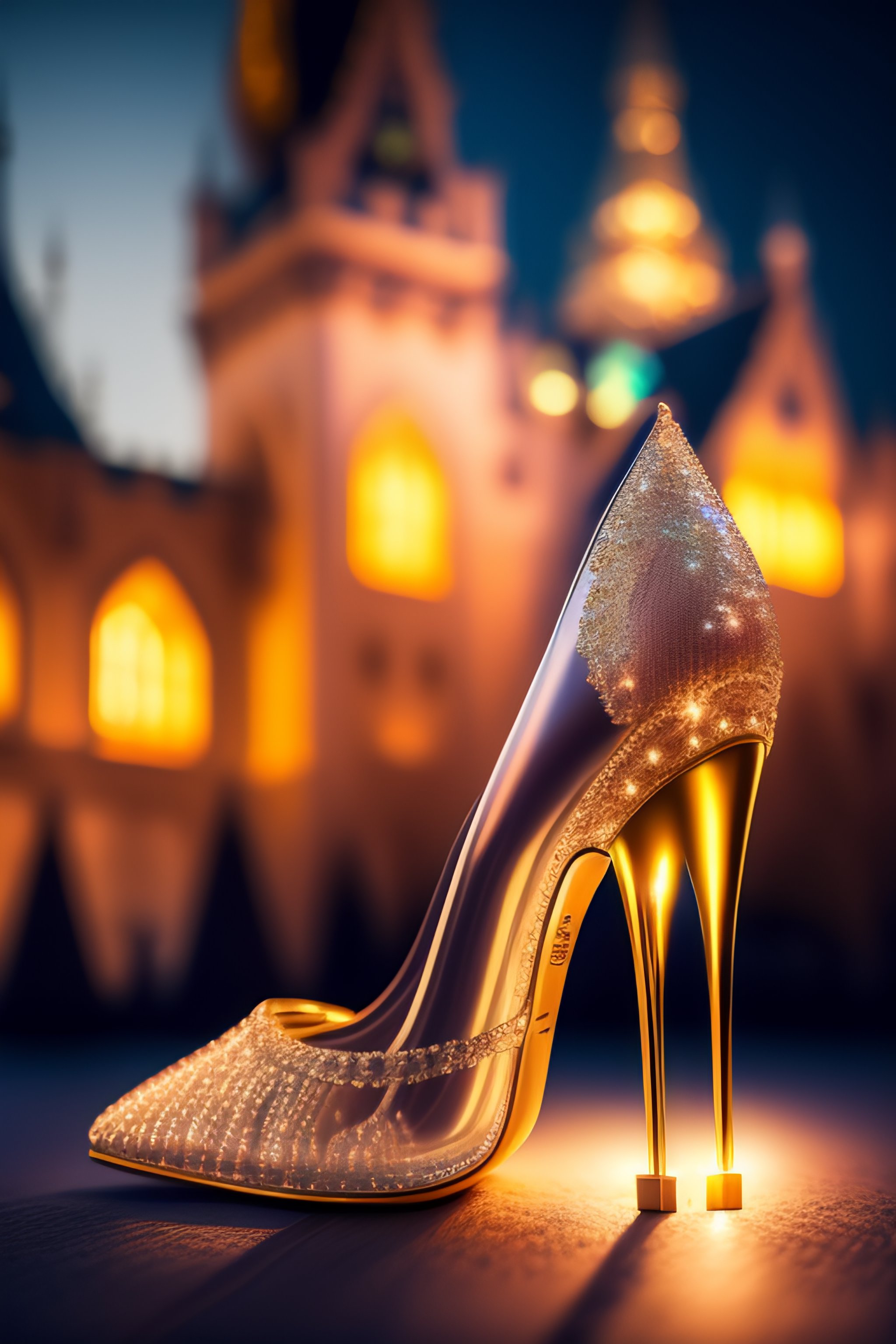 Lexica - Shiny clear intricate high heel shoe in front of a castle, 8k ...