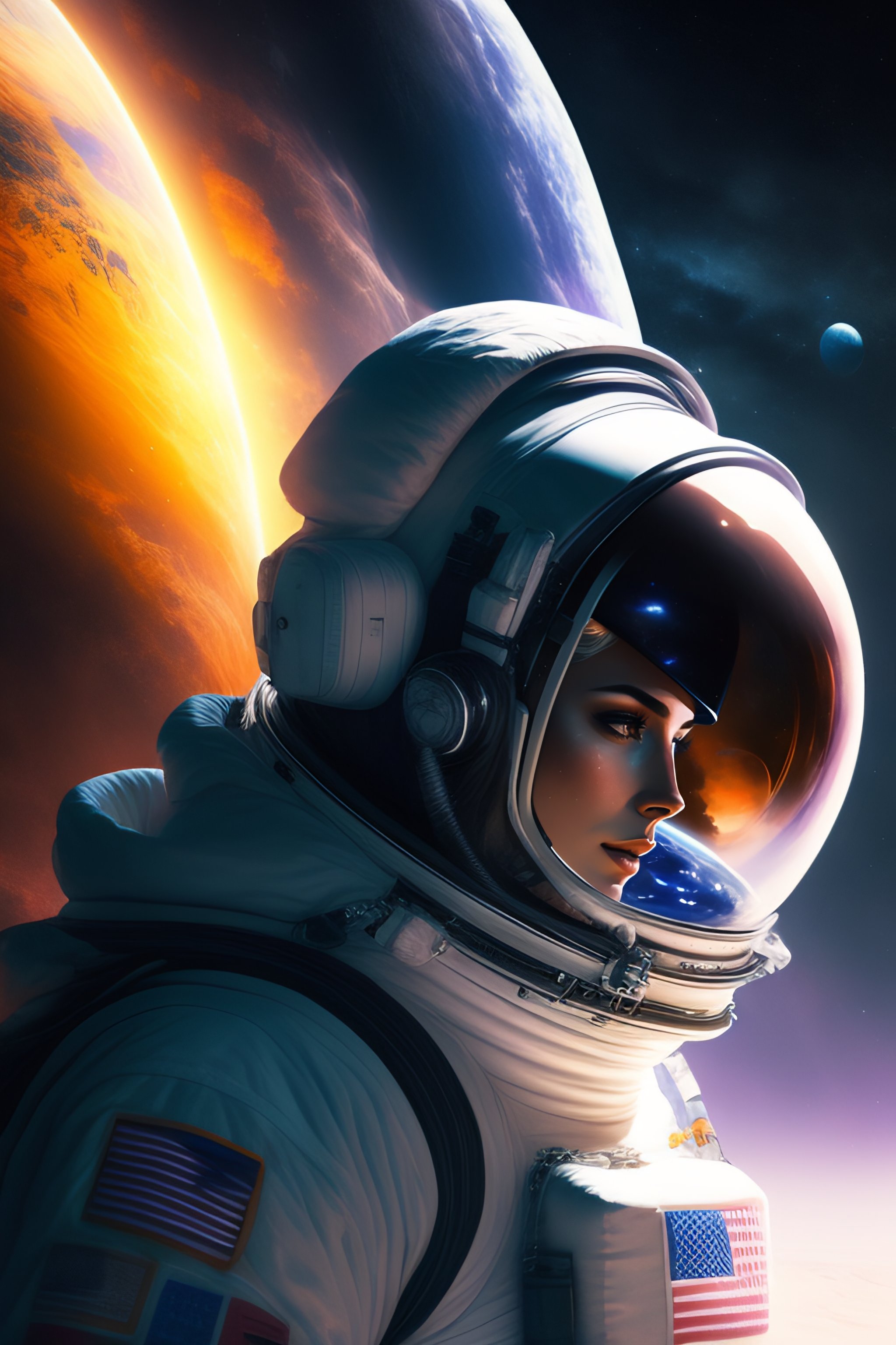 Lexica - Portrait of an astronaut man on moon looking at earth planet ...