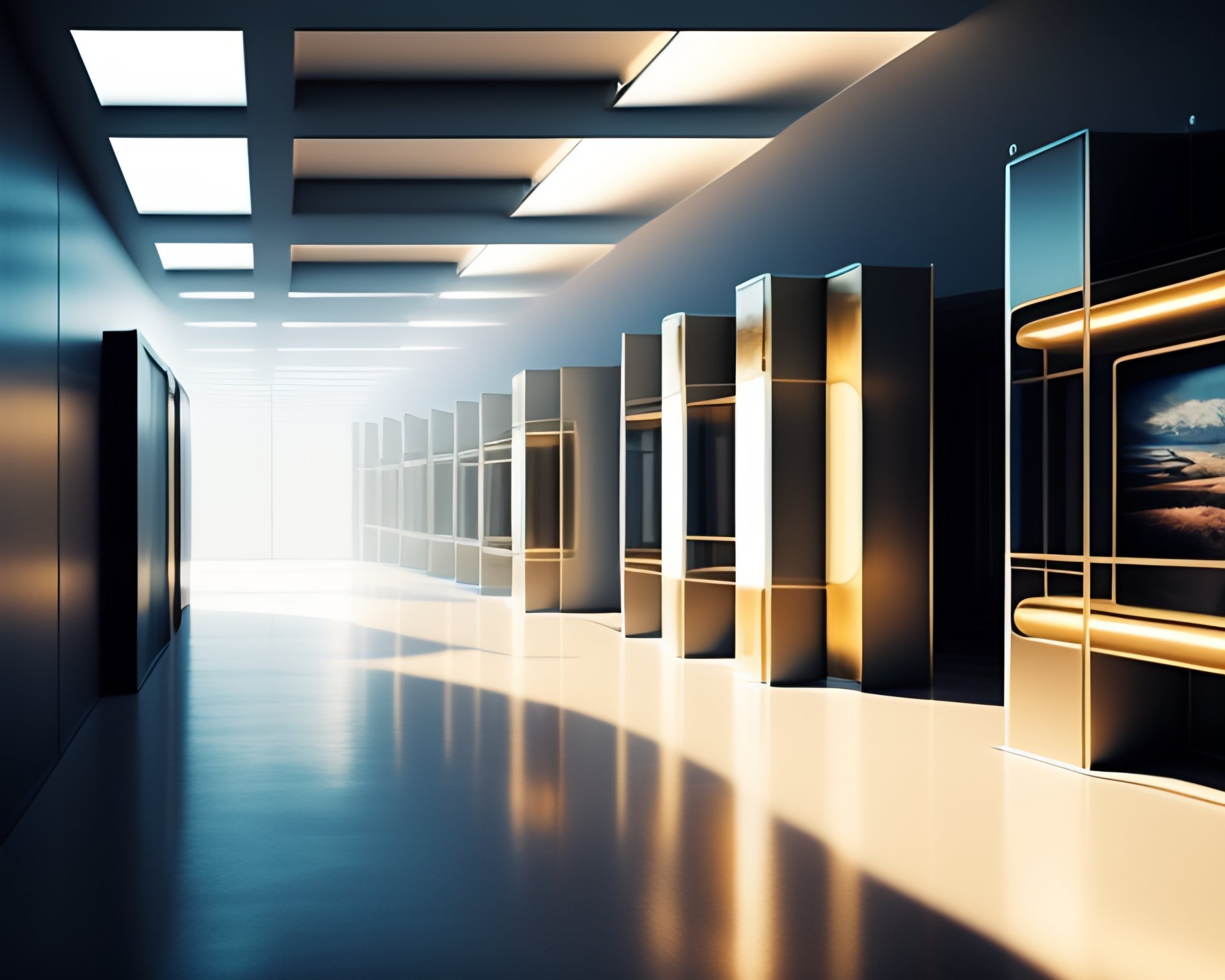 Lexica - Photo of a futuristic retro museum, high fov. Sun light, sun ...