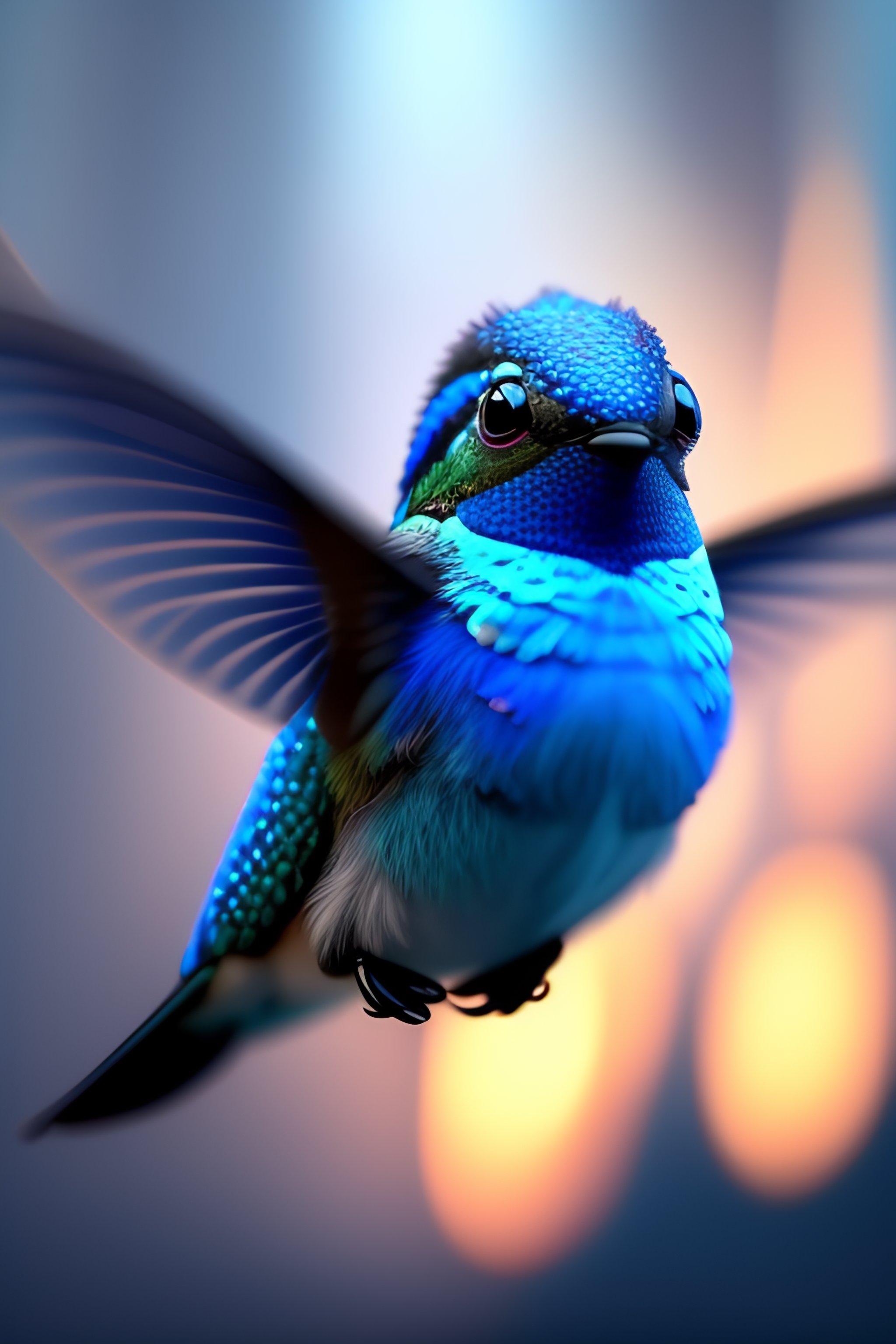 Lexica - Cute adorable little blue hummingbird waving and smiling ...