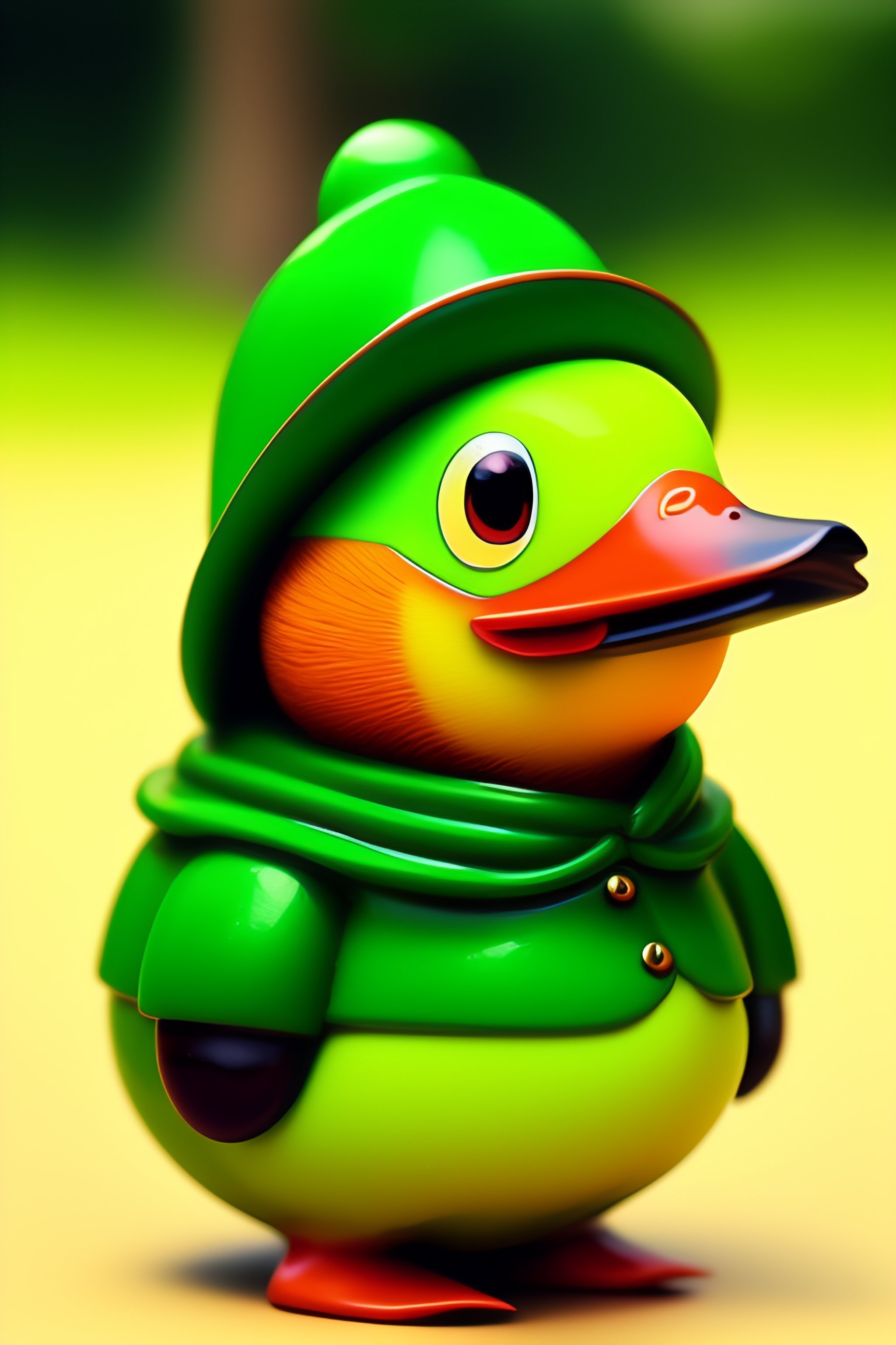 Lexica - A green duck holding a hat, made by hayao miyazaki, anime style