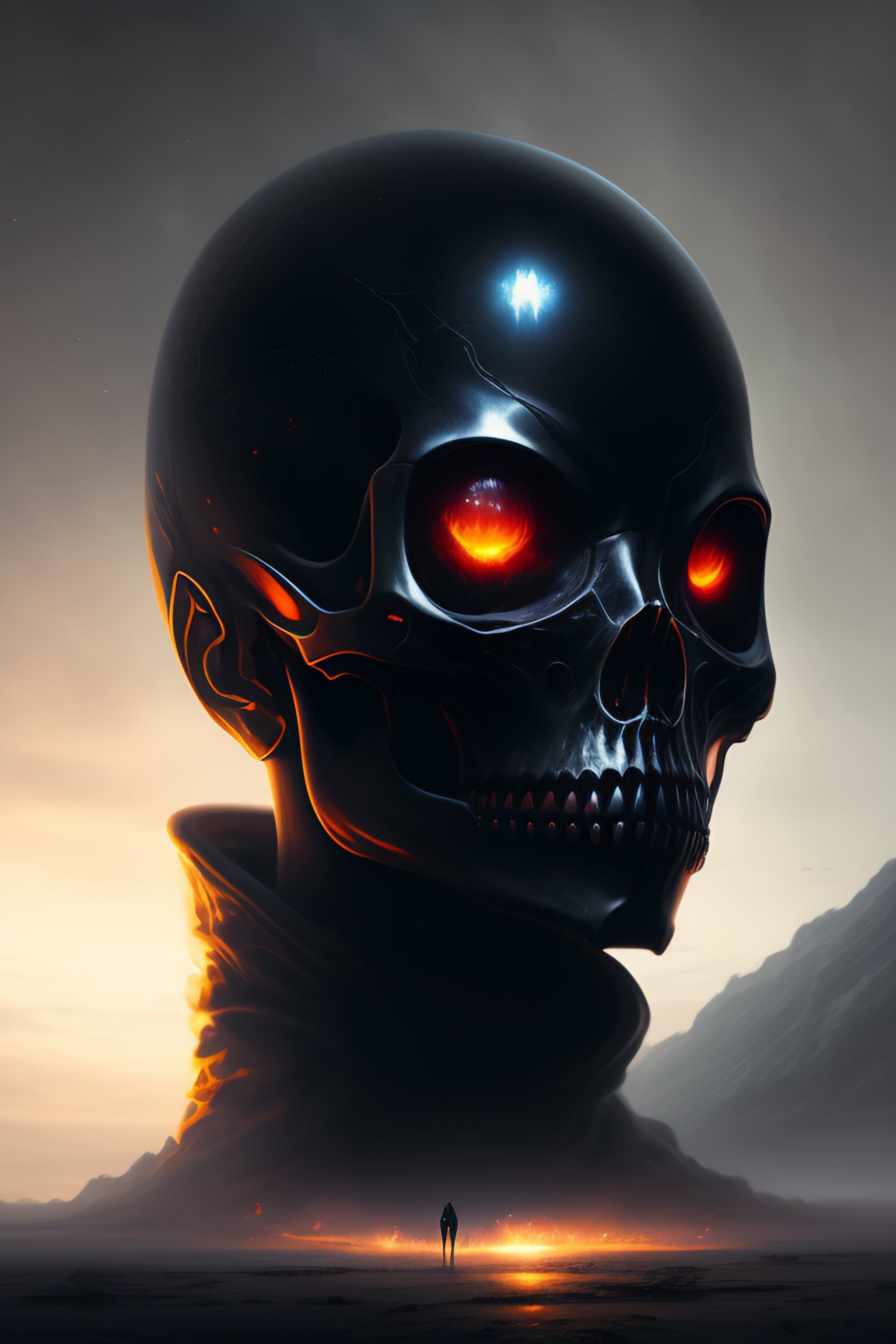 Lexica - Realist picture centered face portrait evil big eyed skull ...