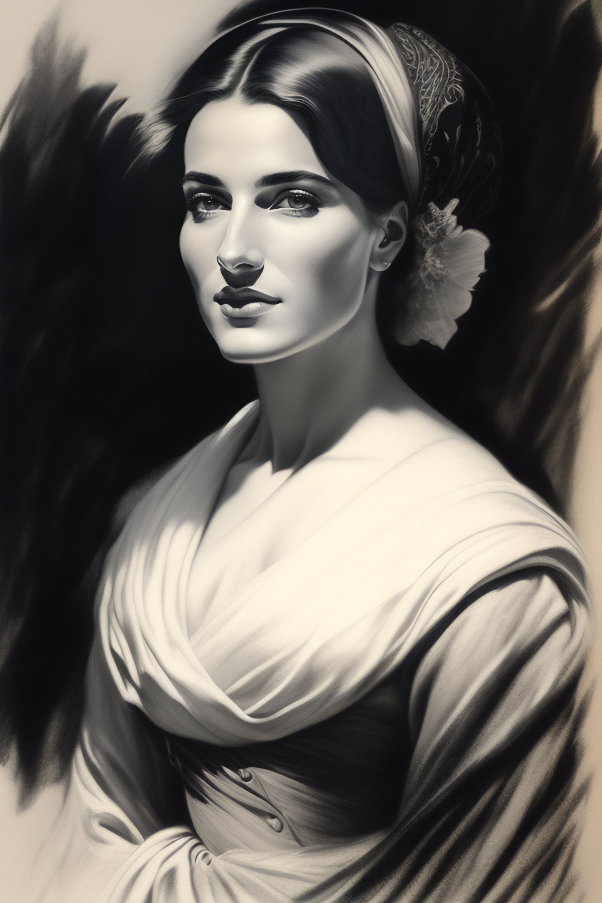 Lexica - Beautiful charcoal drawing portrait on newsprint of a woman ...