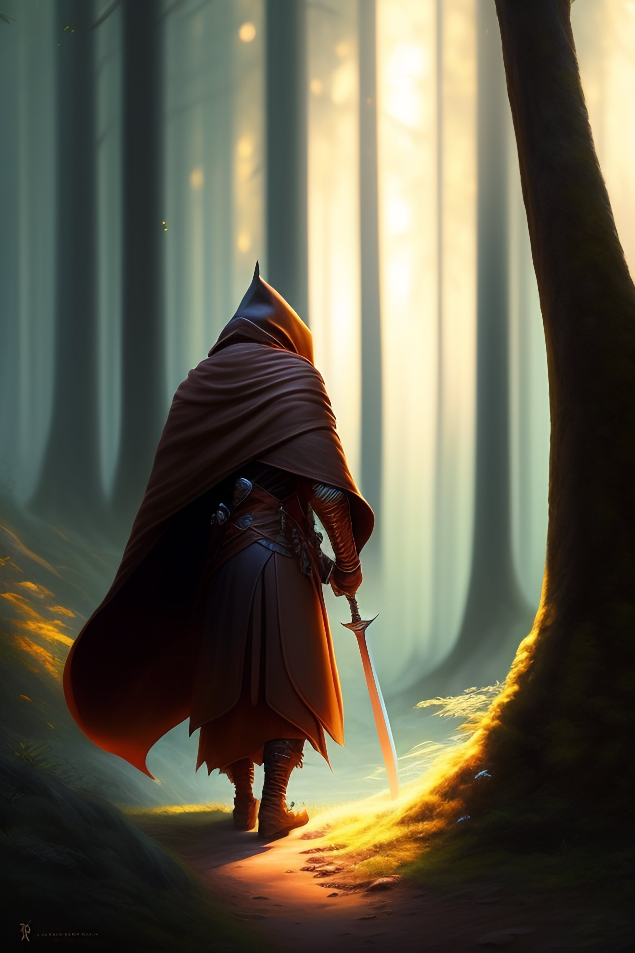 Lexica - Goblin holding sword wearing a brown cloak in a forest, unreal ...