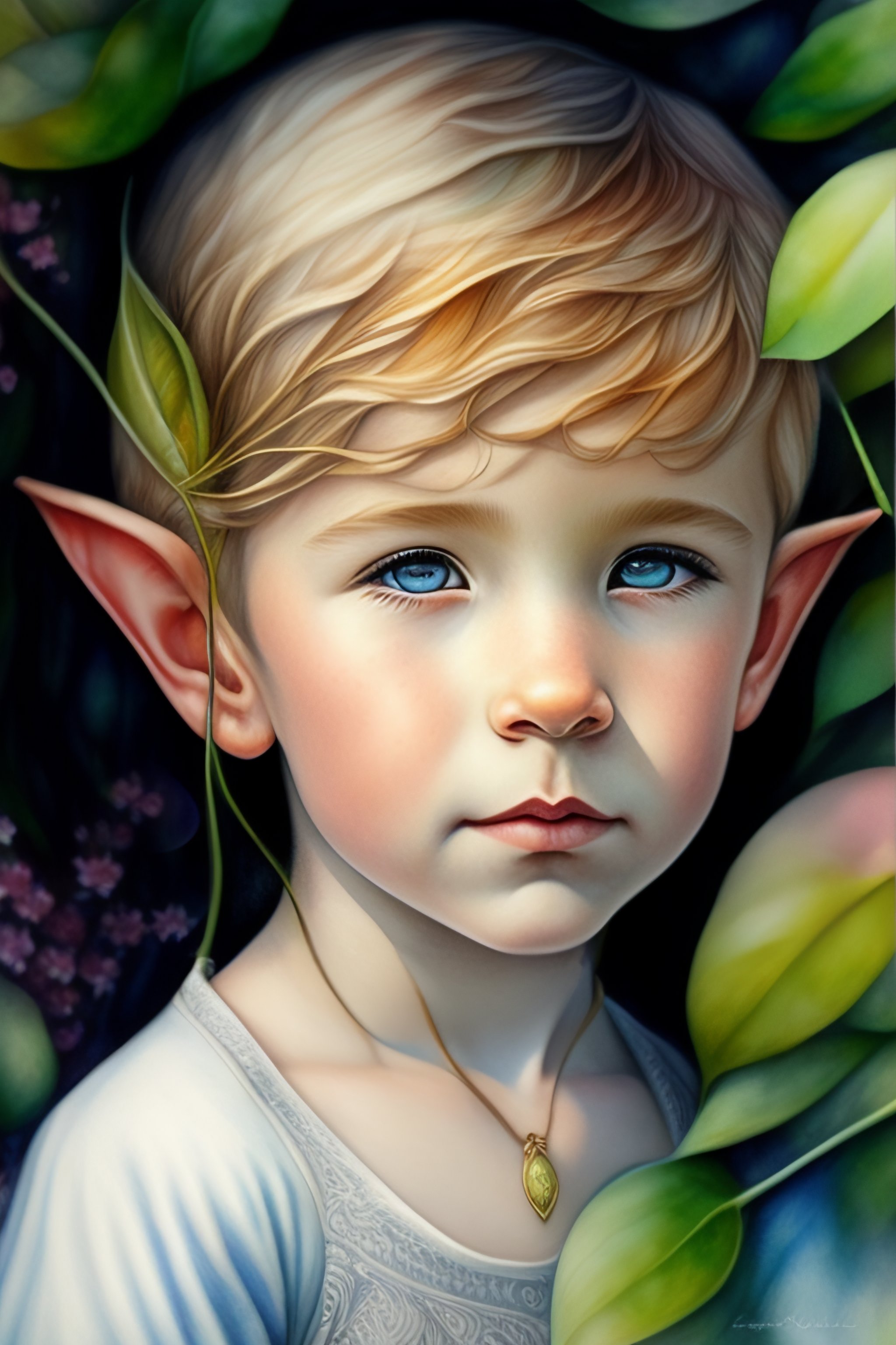 Lexica - Pencil drawing 2ears toddle boy spring elf, water color ...
