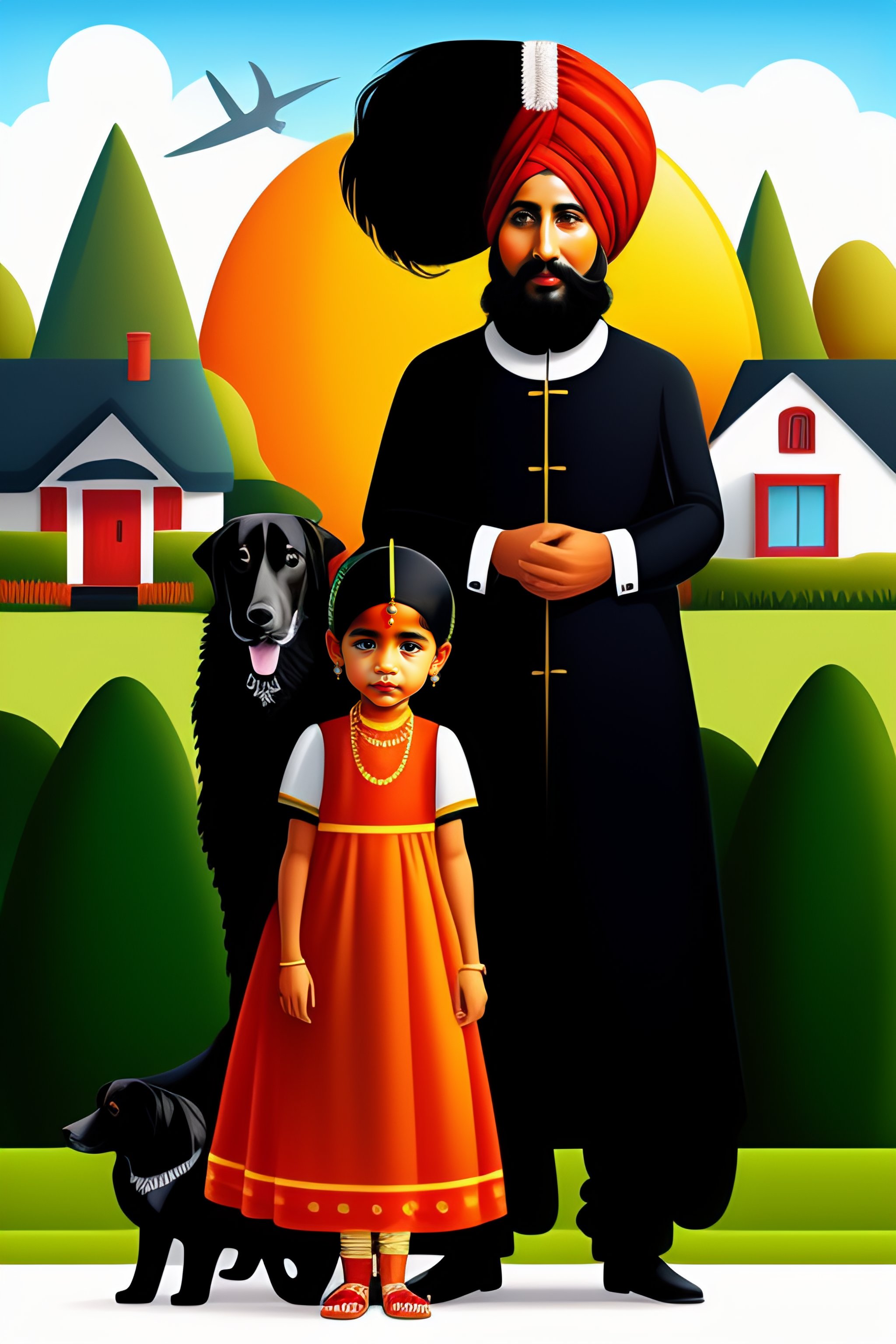 Lexica - Produce a stylized illustration of a sikh family, with the ...