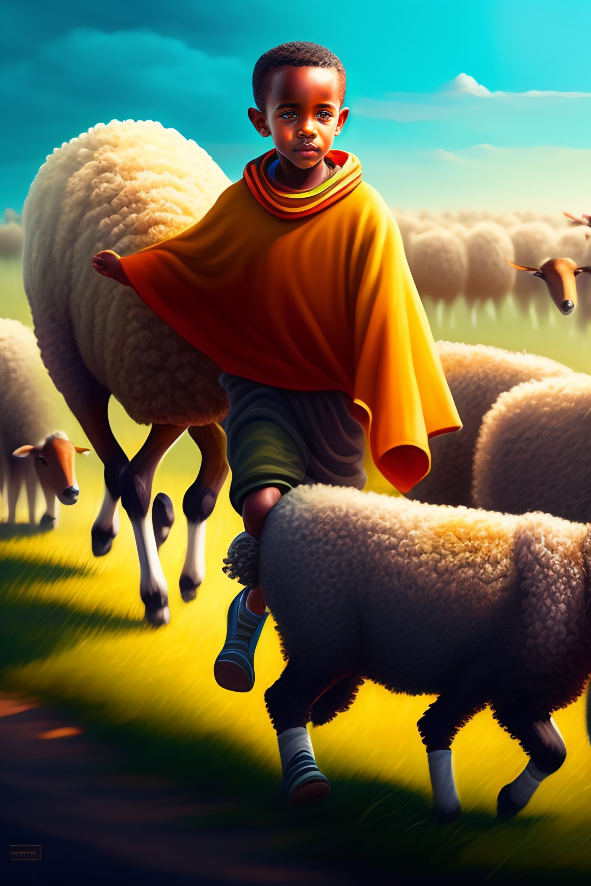 Lexica - Young Ethiopian Shepard boy running with group of sheep ...