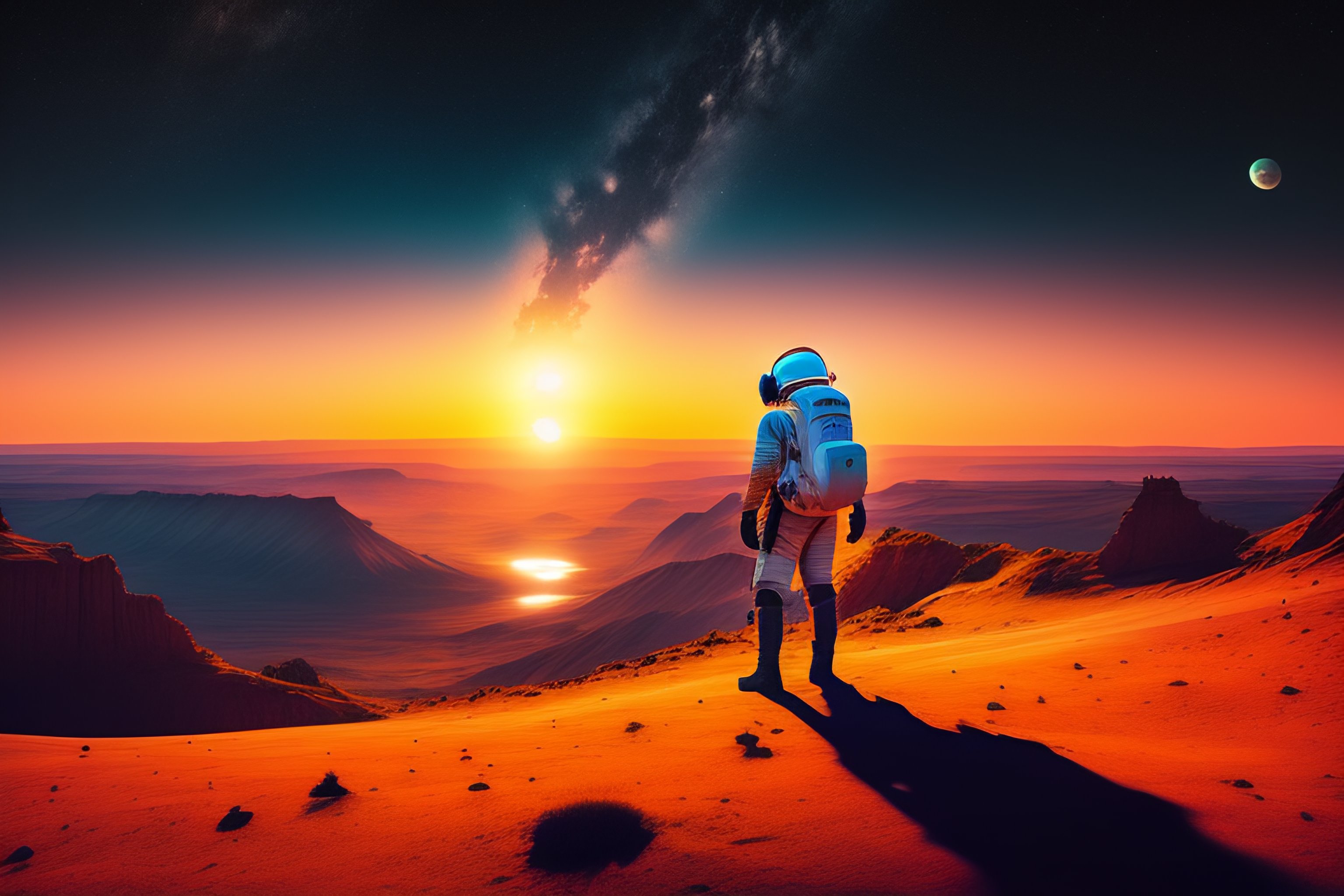 Lexica - Spaceman in the open space of mountain martian landscape at ...