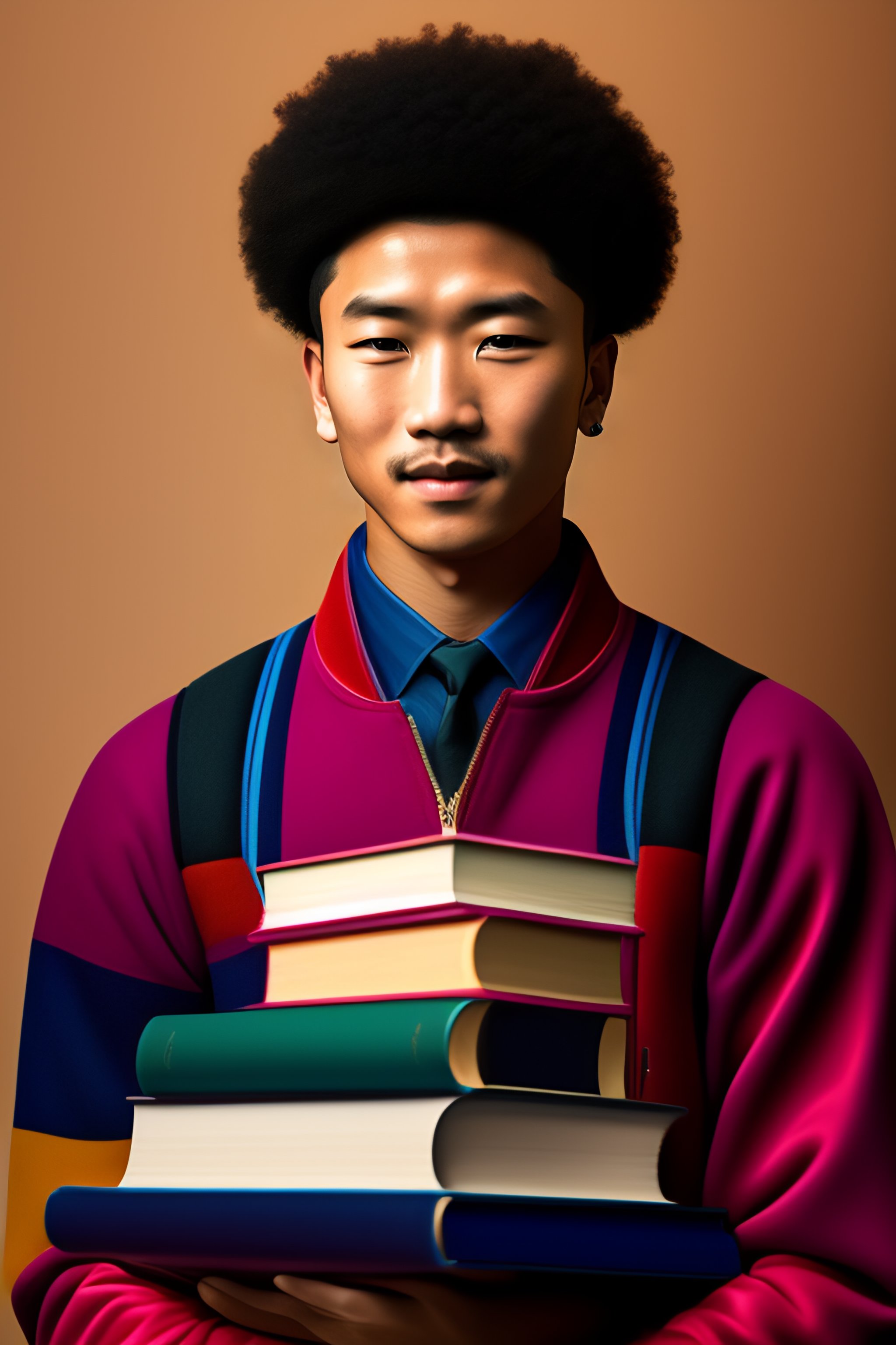 Lexica - Portrait of a student holding books