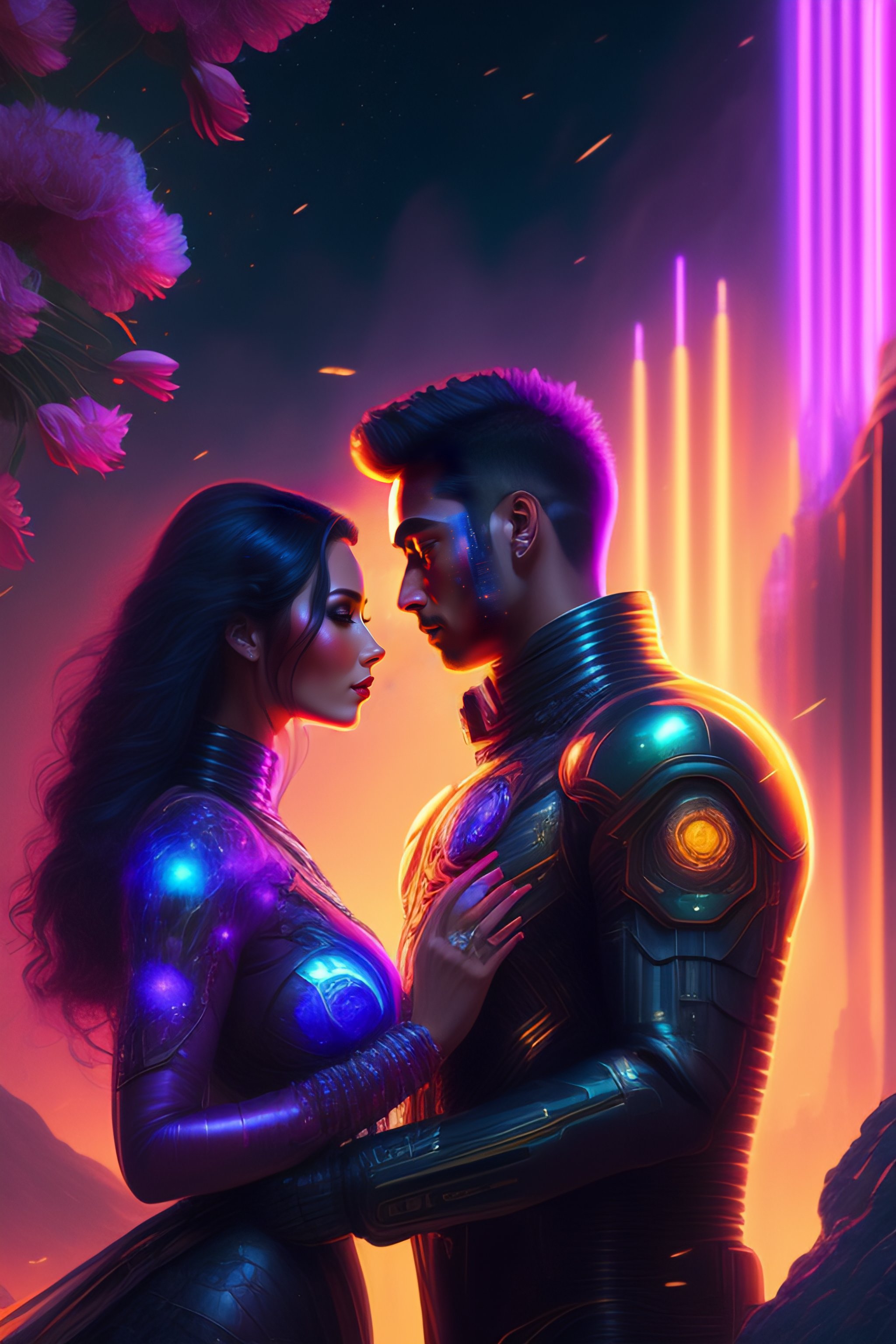 Lexica - An android man gives a bouquet of flowers to a beautiful human ...