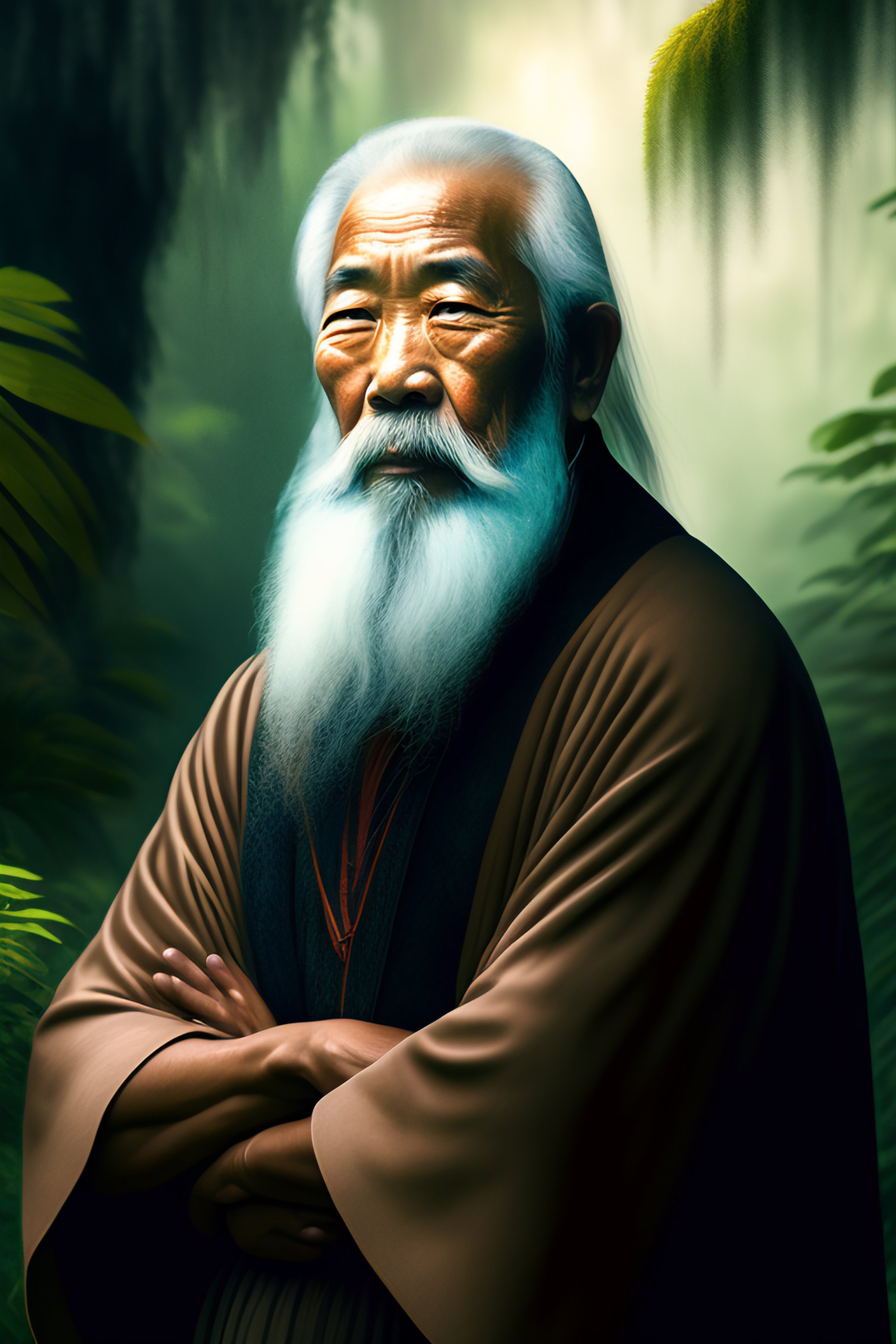 Lexica - Portrait of the asian old man with long beard and angel eyes ...
