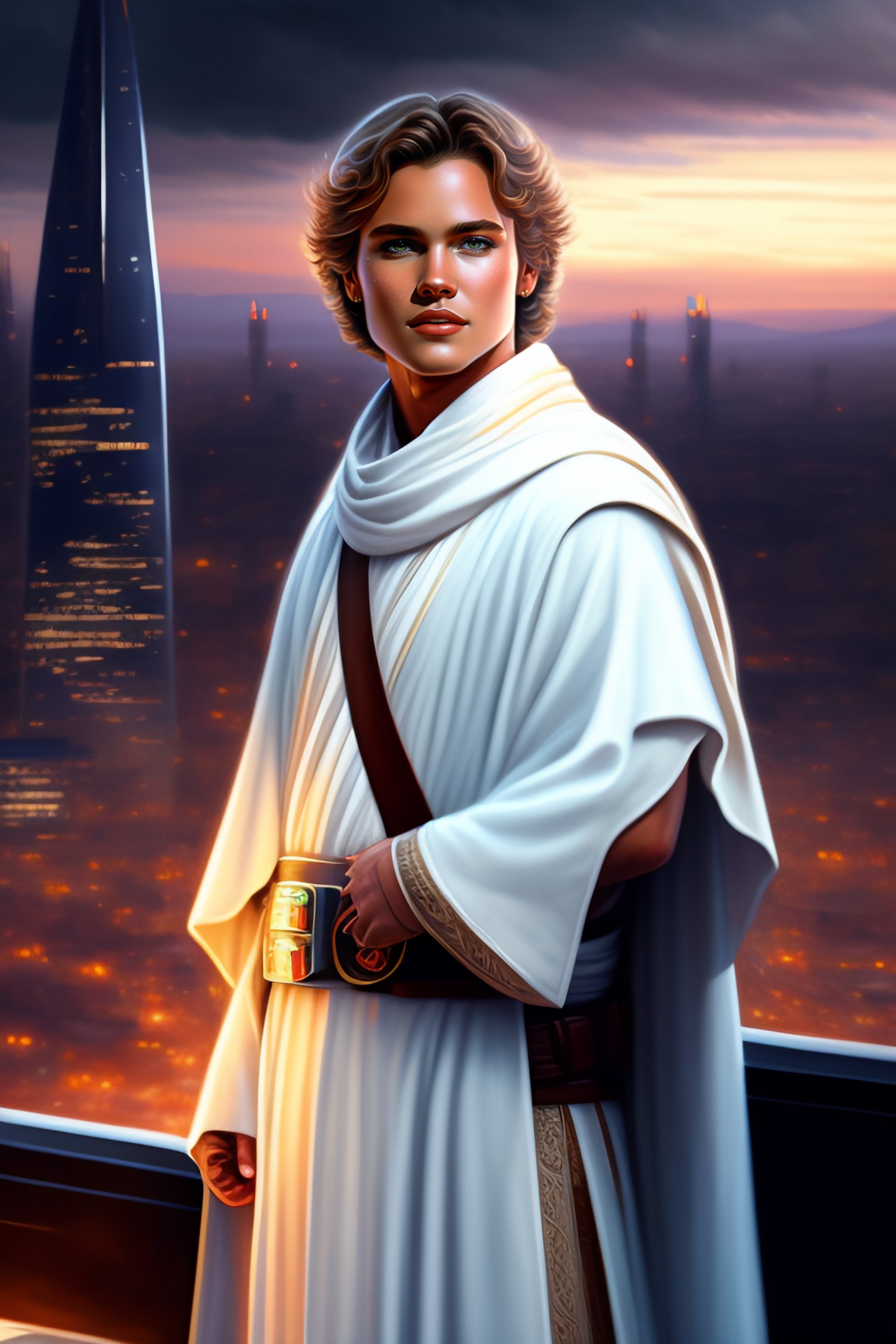 Lexica - Portrait of anakin skywalker wearing a white jedi tunic on a ...