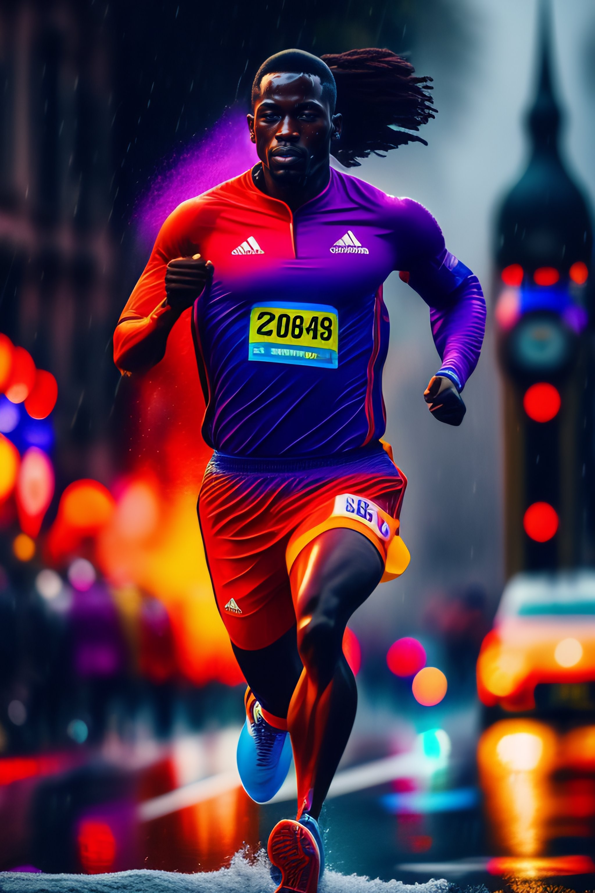Lexica - Zulu warrior running in the rain at the London marathon ...