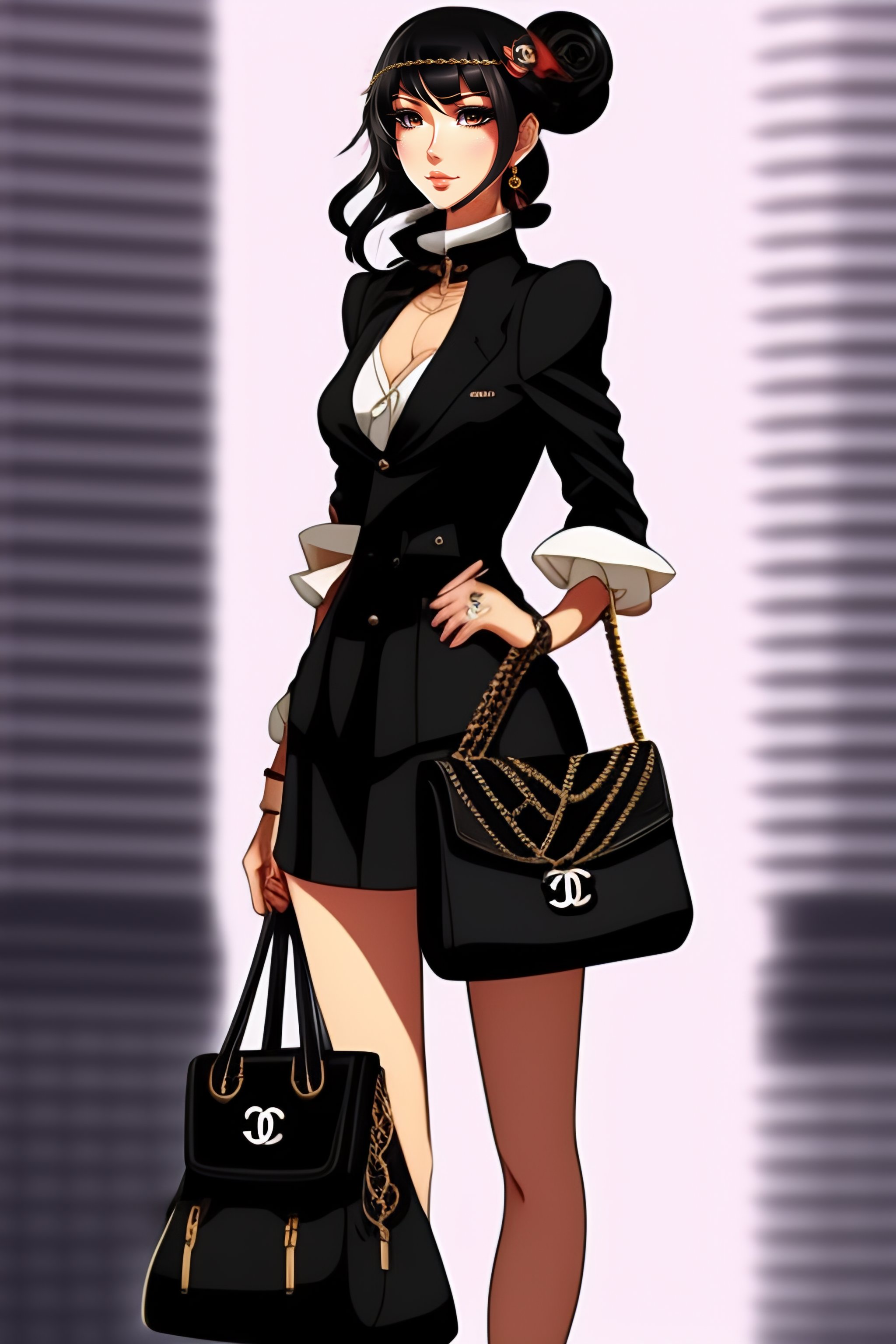 Lexica - Anime cartoon of a woman with a chanel black bag wearing an ...