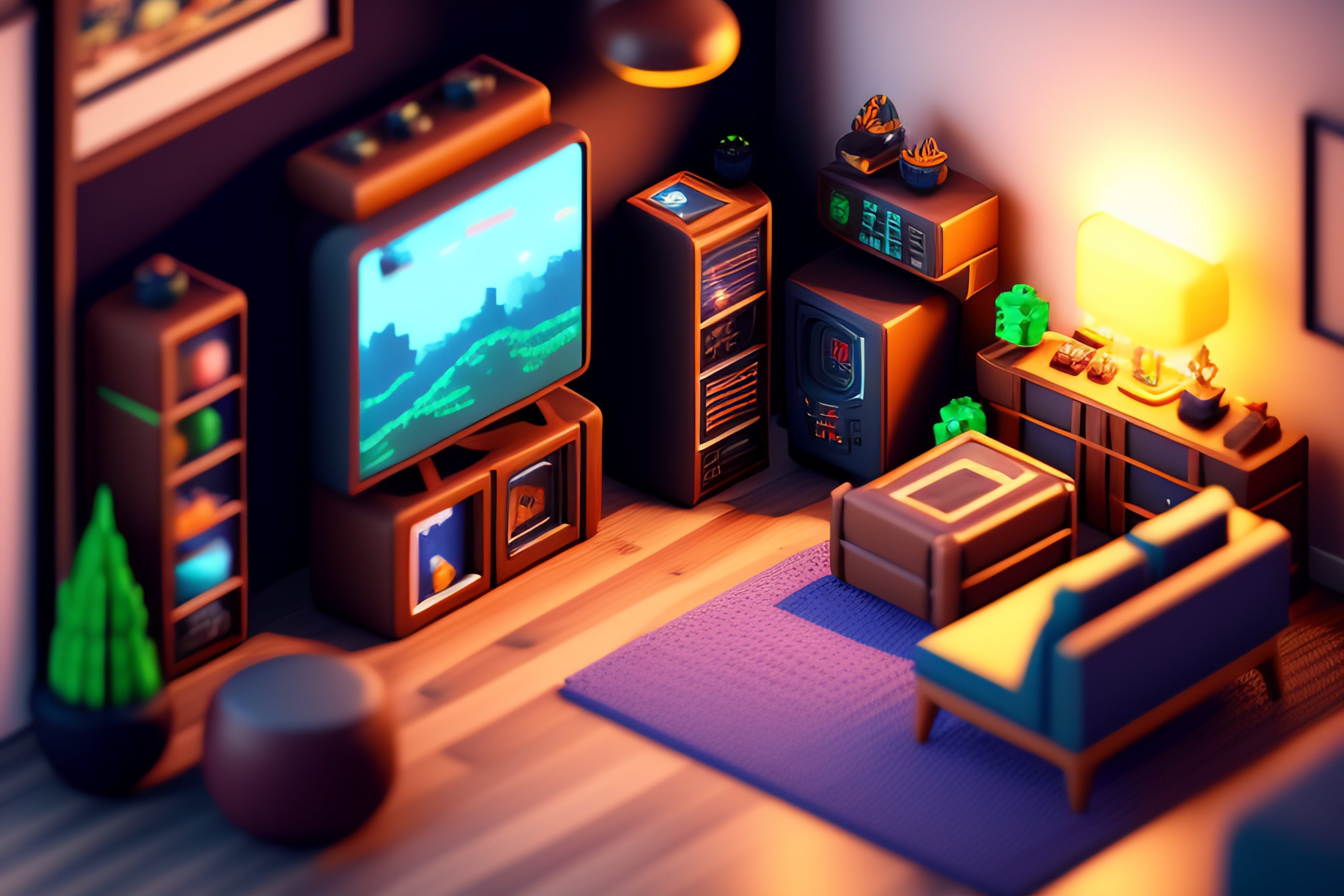 Lexica - Detailed isometric gamer room, pixel art, unreal engine voxel ...