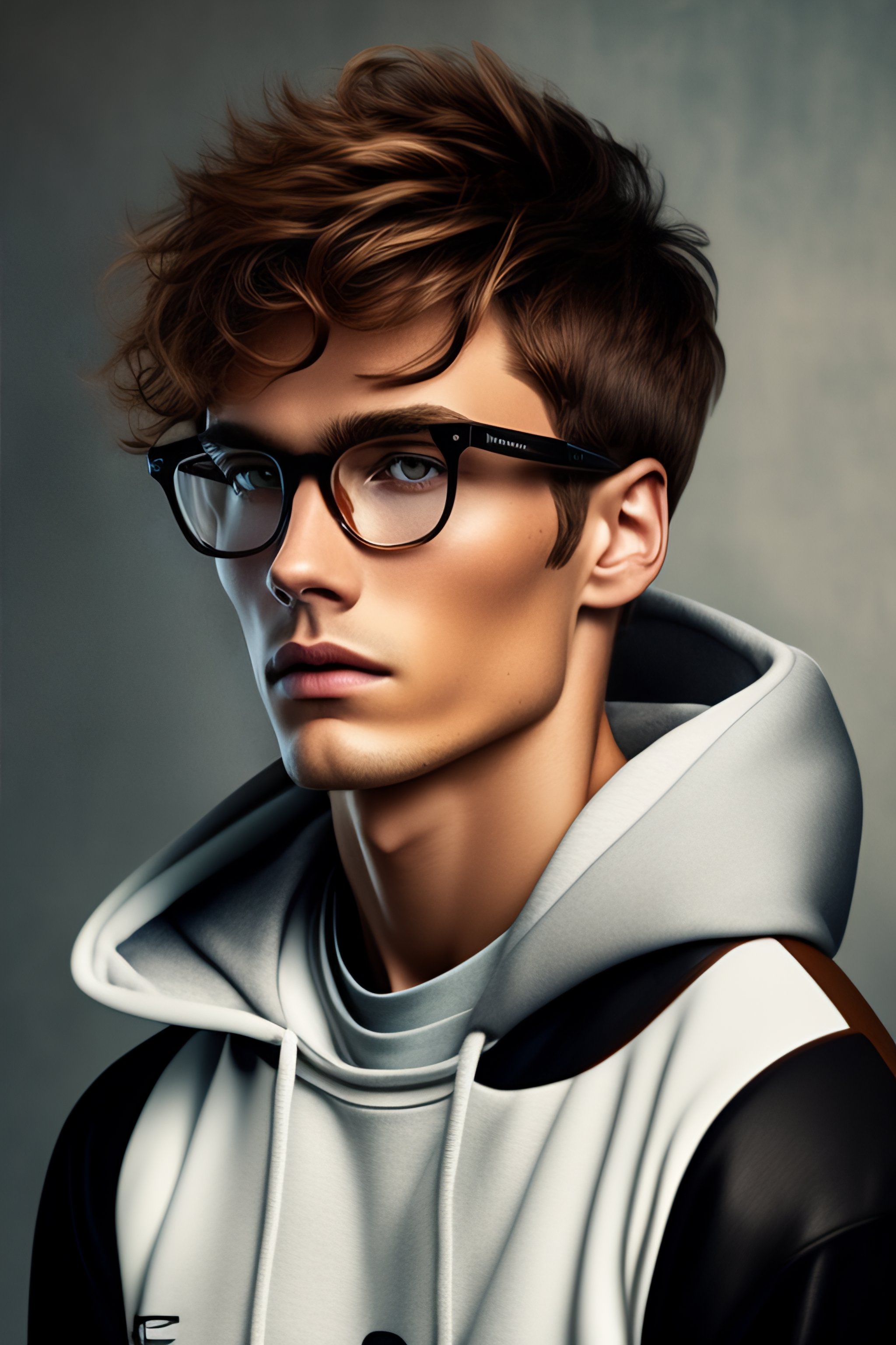 Lexica - White guy, short brown hair, very thin round-ish glasses ...