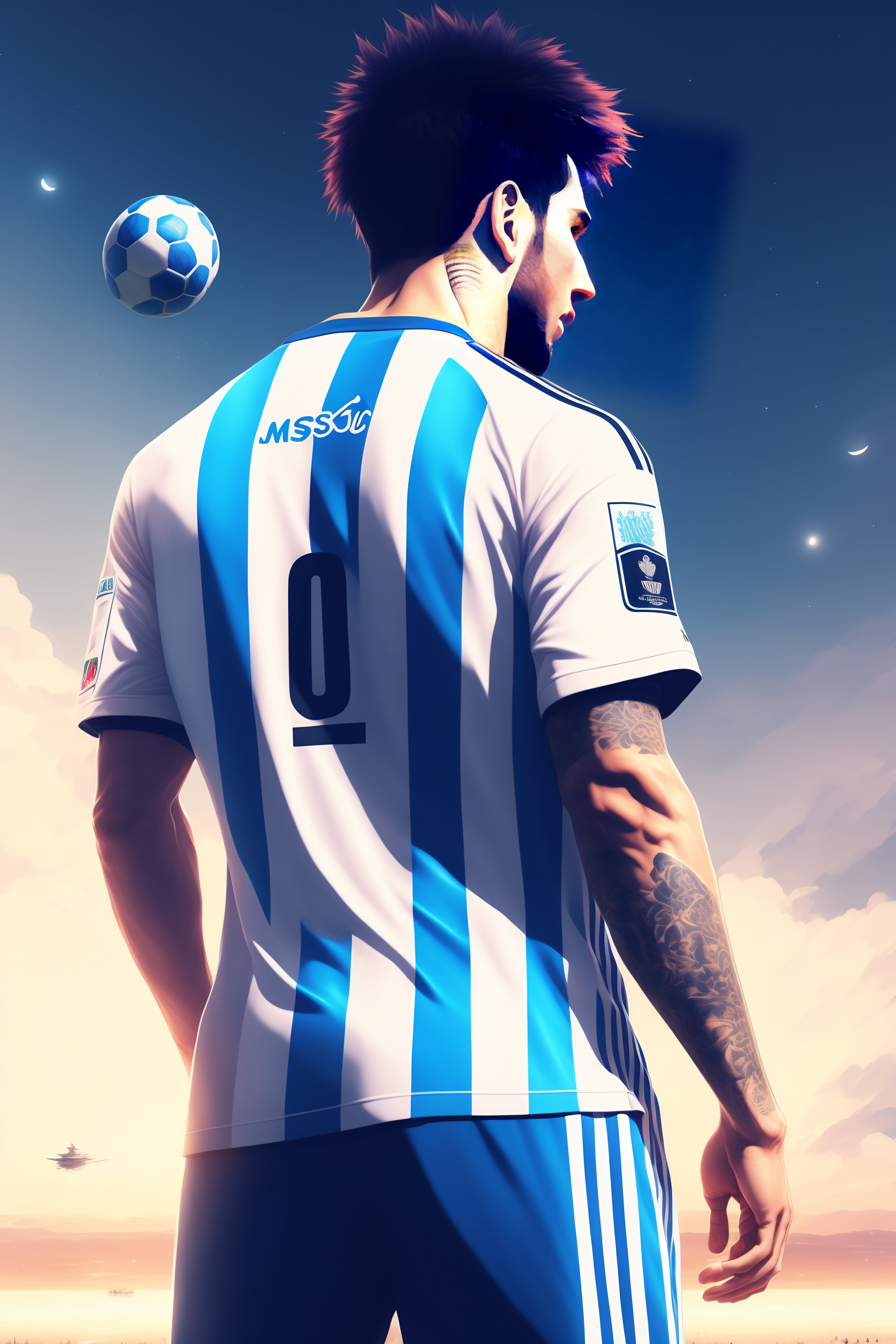 Lexica - Back of Argentine Footballer Messi, Blue and white stripes ...