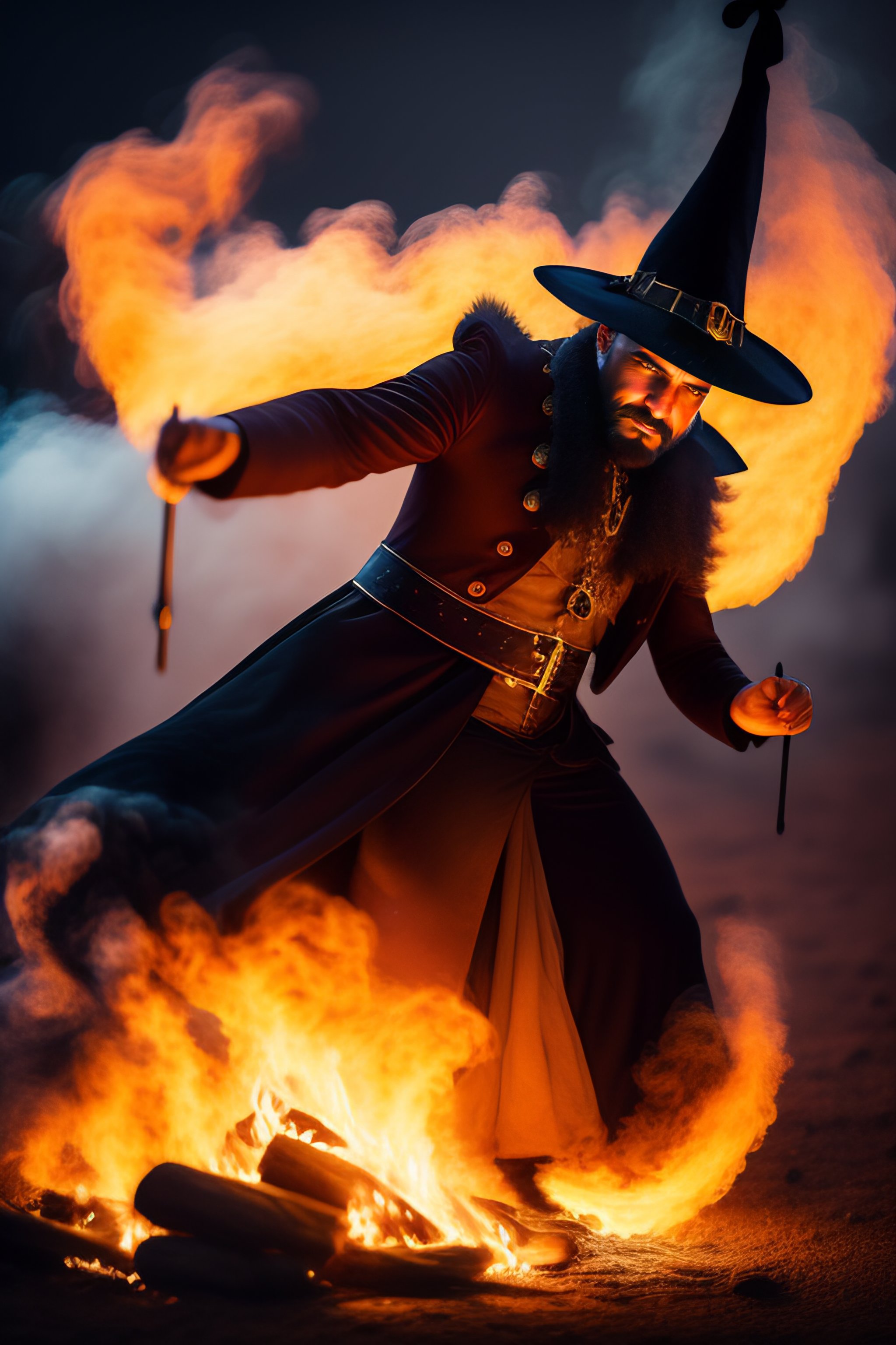 Lexica - Male witch dancing around a fire